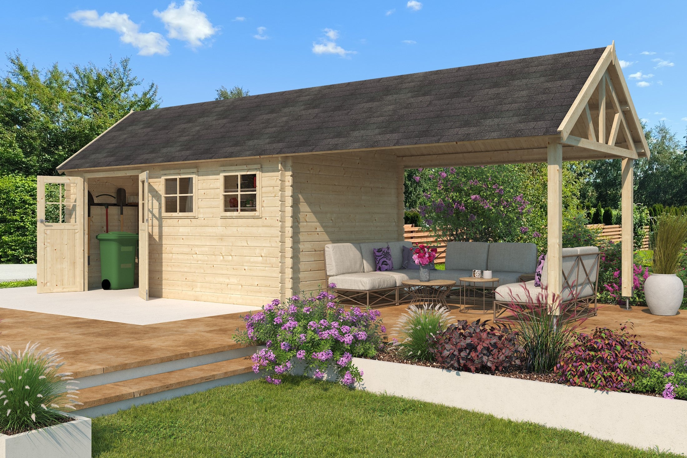 Abri jardin avec auvent 25m2 | Leroy Merlin