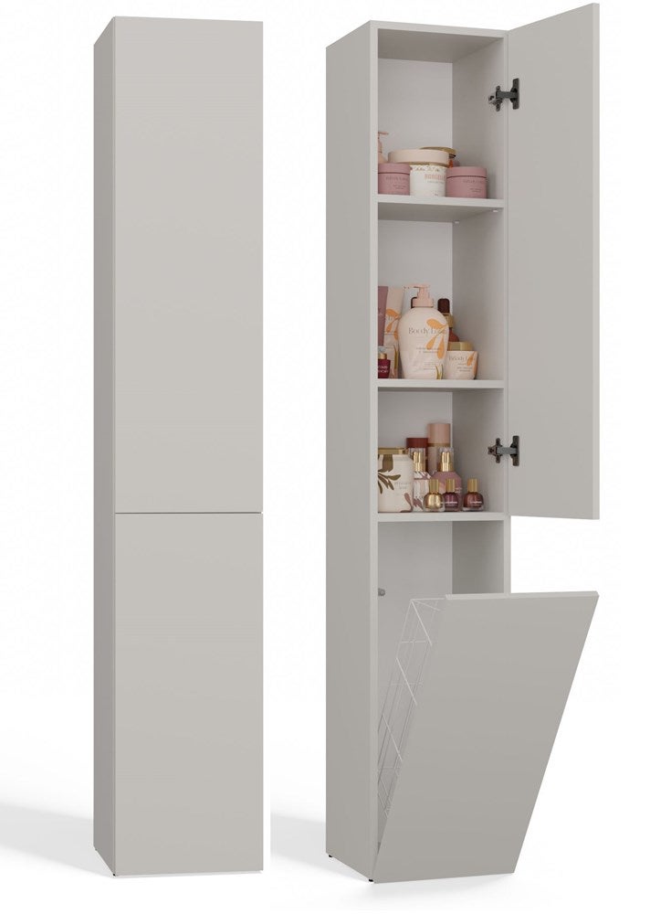 YANA - Meuble salle de bain avec panier à linge beige - 31x30x174 cm ...