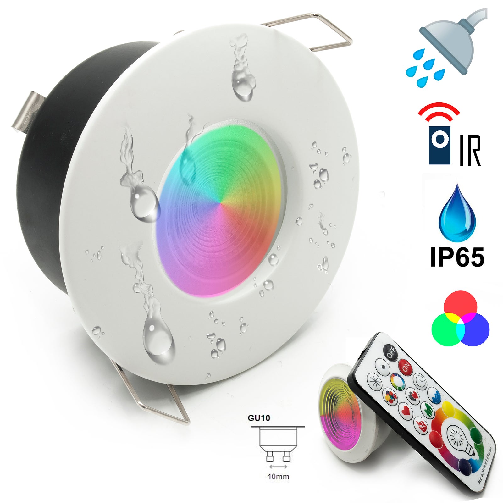 Projecteur à Led de douche 6W hammam, chromothérapie IP65 lampe GU10 ...