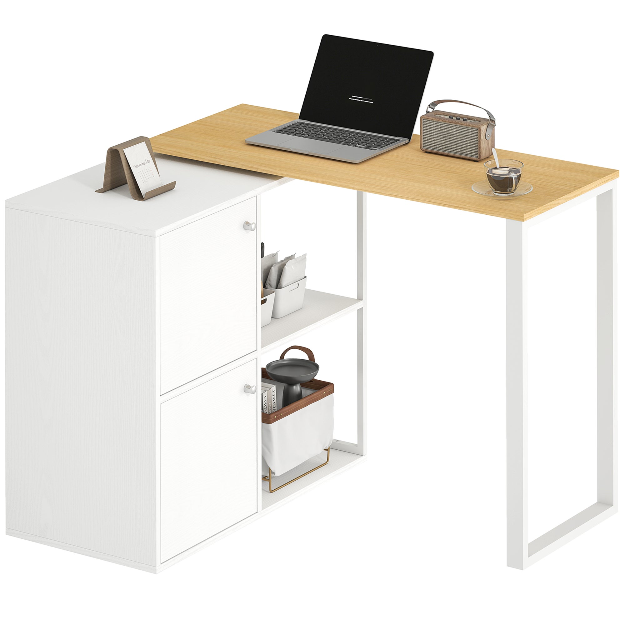 Bureau d'angle en forme de L, pivotant à 360°,avec 2 caissons de ...