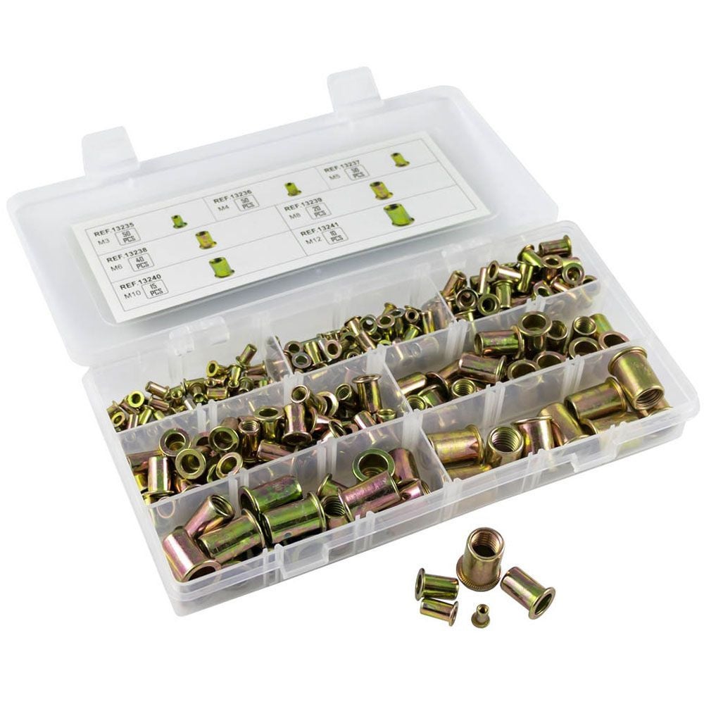 ASSORTIMENT DE 235 INSERTS FILETES ECROUS RIVETS ACIER DE 3 à 12 mm ...