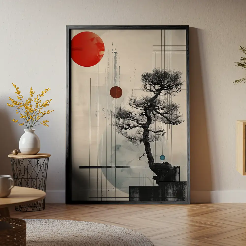 DekoArte – Tableau mural décoratif Japandi 70x100 cm | Cadre bois noir ...
