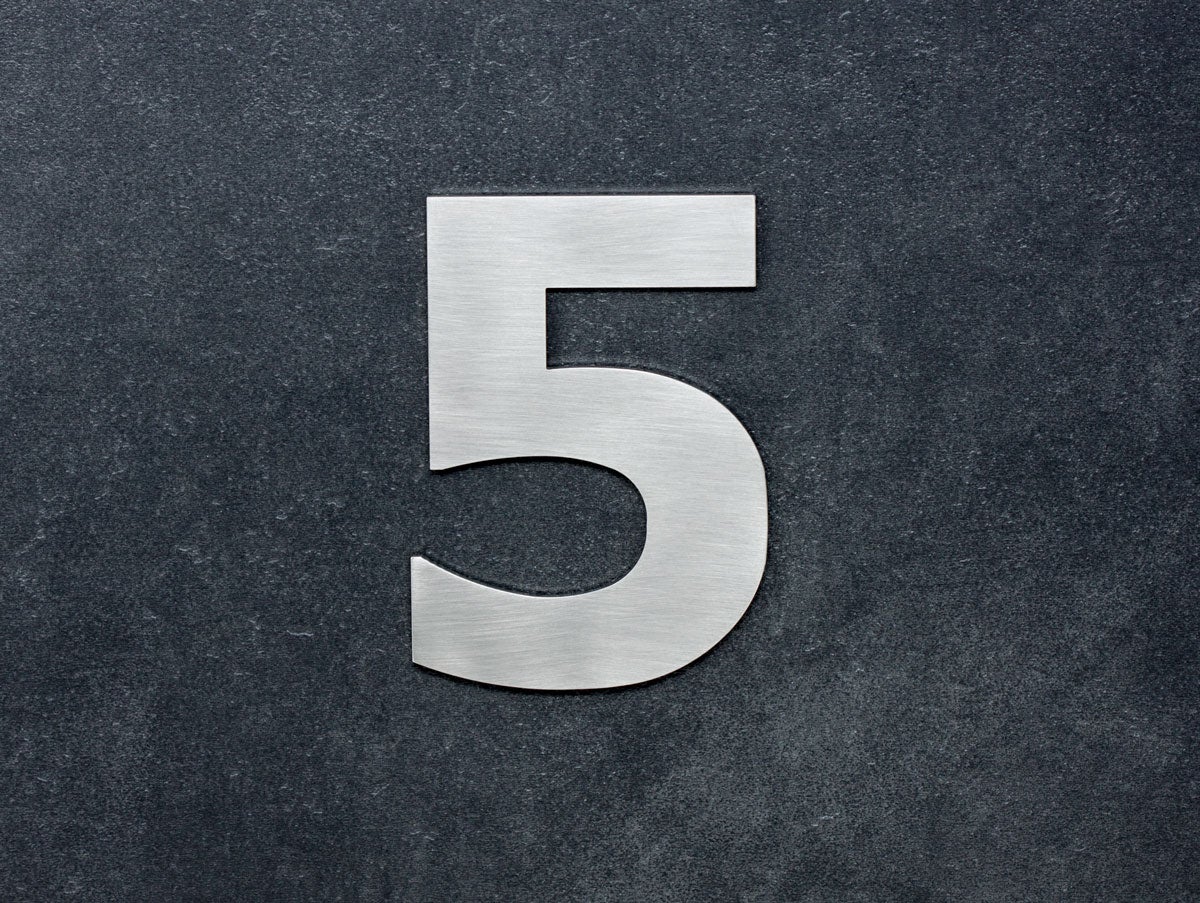 Chiffre 5 en acier inoxydable mat 78x120mm, EVI Herrajes | Leroy Merlin