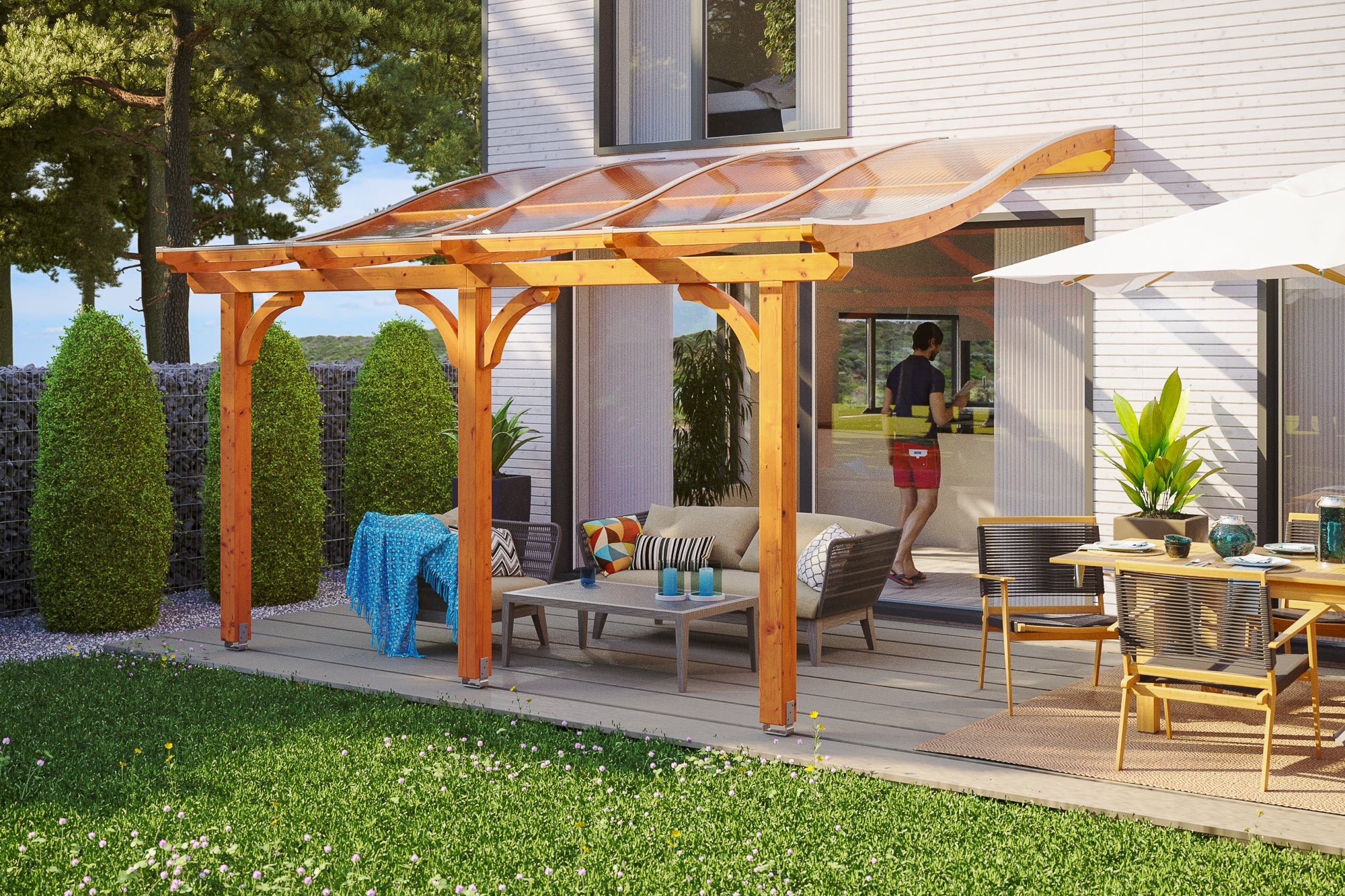 Pergola bois adossée SKAN HOLZ Venezia 434x389cm, bois lamellé-collé ...