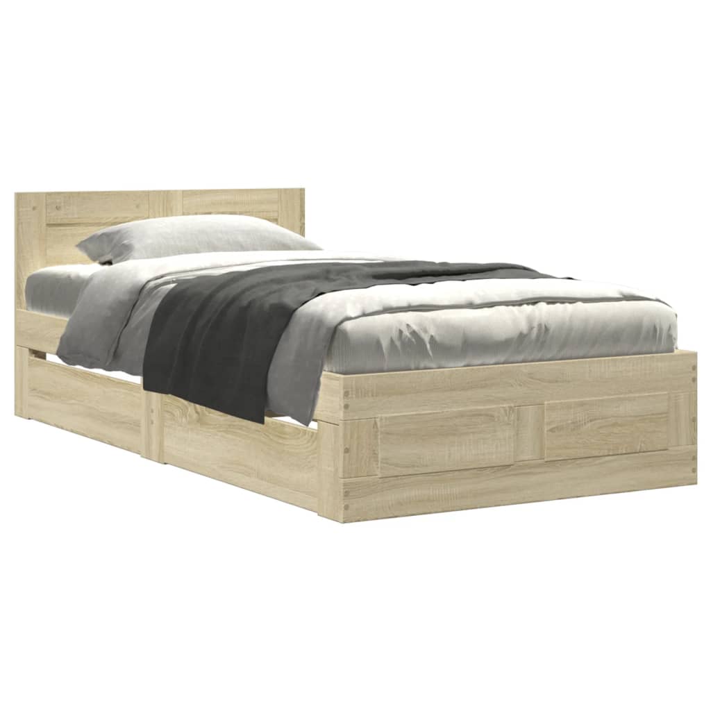 Cama con cabecero madera de ingeniería roble Sonoma 100x200 cm | Leroy ...