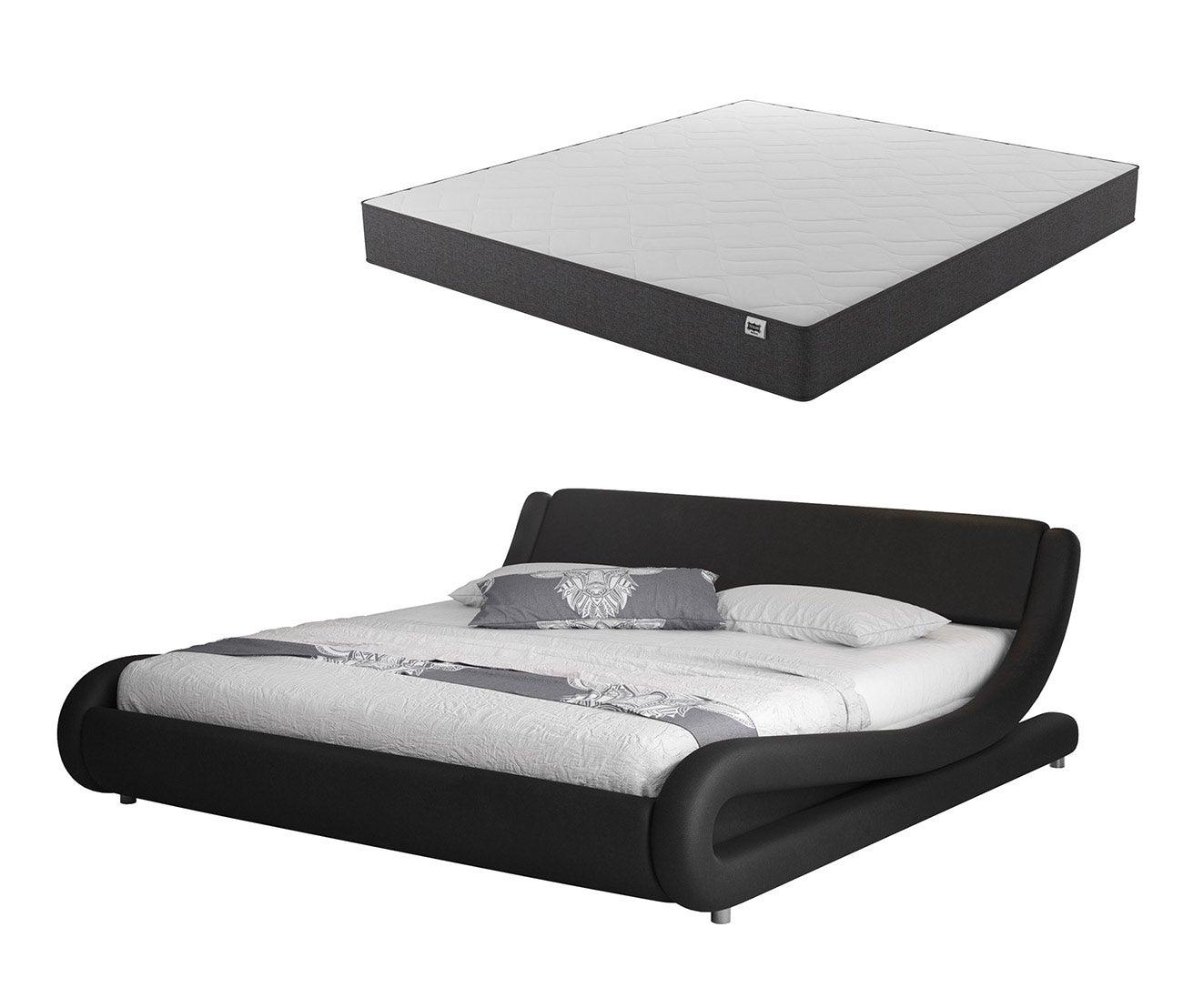 Lit Double avec Matelas Texas | Lit adulte | Couleur Noir | Matériaux ...