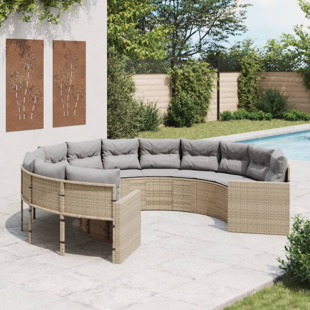 Sofá de jardín redondo con cojines ratán sintético beige | Leroy Merlin