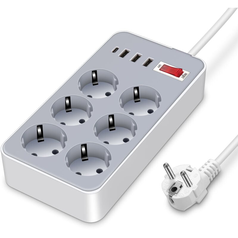 Multiprise Bureau avec USB - 6 Prises + 3 Ports USB-A + 1 Port USB-C ...