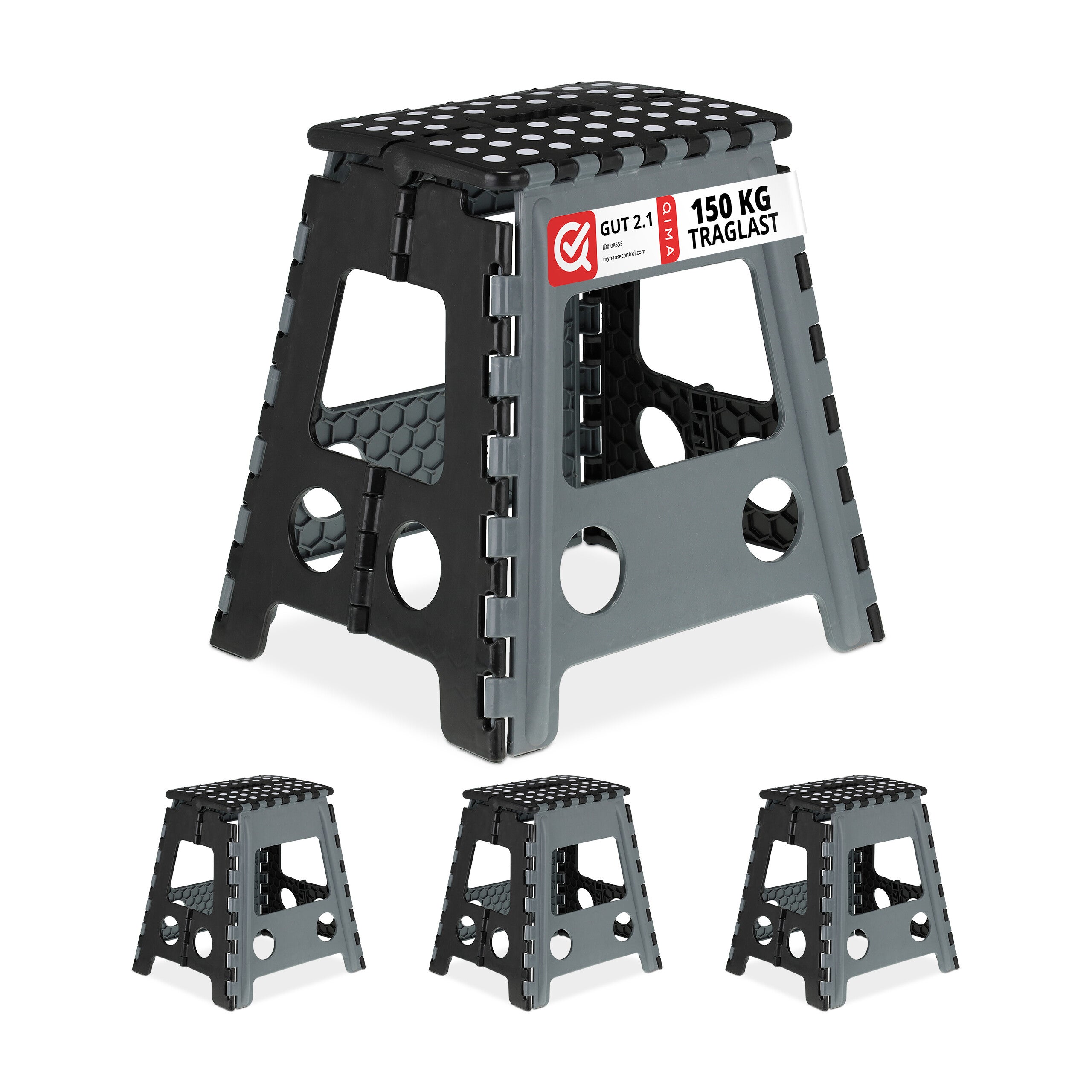 4x Tabourets pliants XL, escabeaux à une marche avec poignée, jusqu’à ...