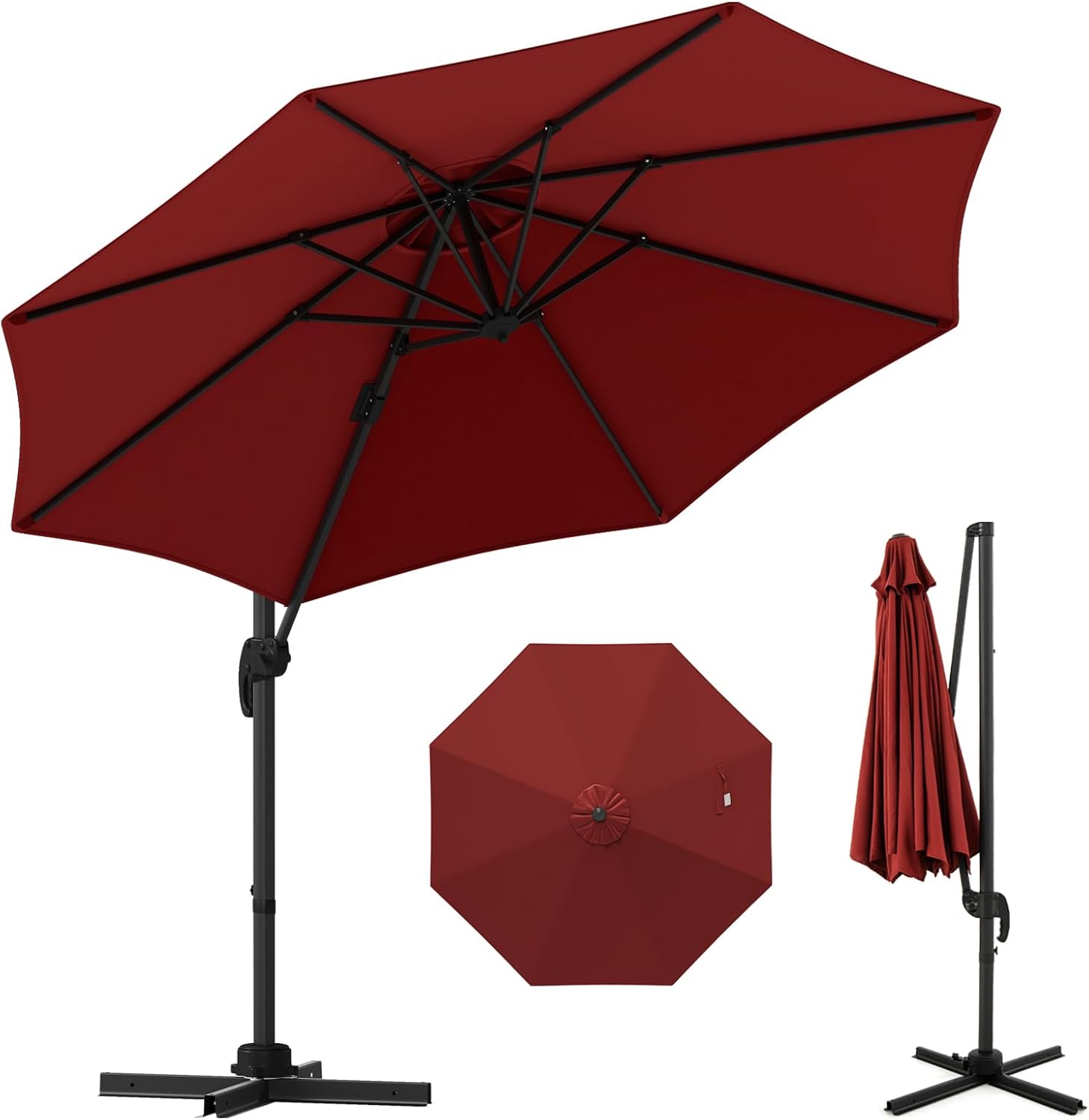 Parasol Deporte 3x3M, Parasol de Jardin Exterieur Pivotant à 360°, avec ...