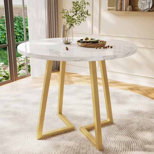 Table à manger ronde 80x80x75 cm avec pieds en métal doré, plateau en ...