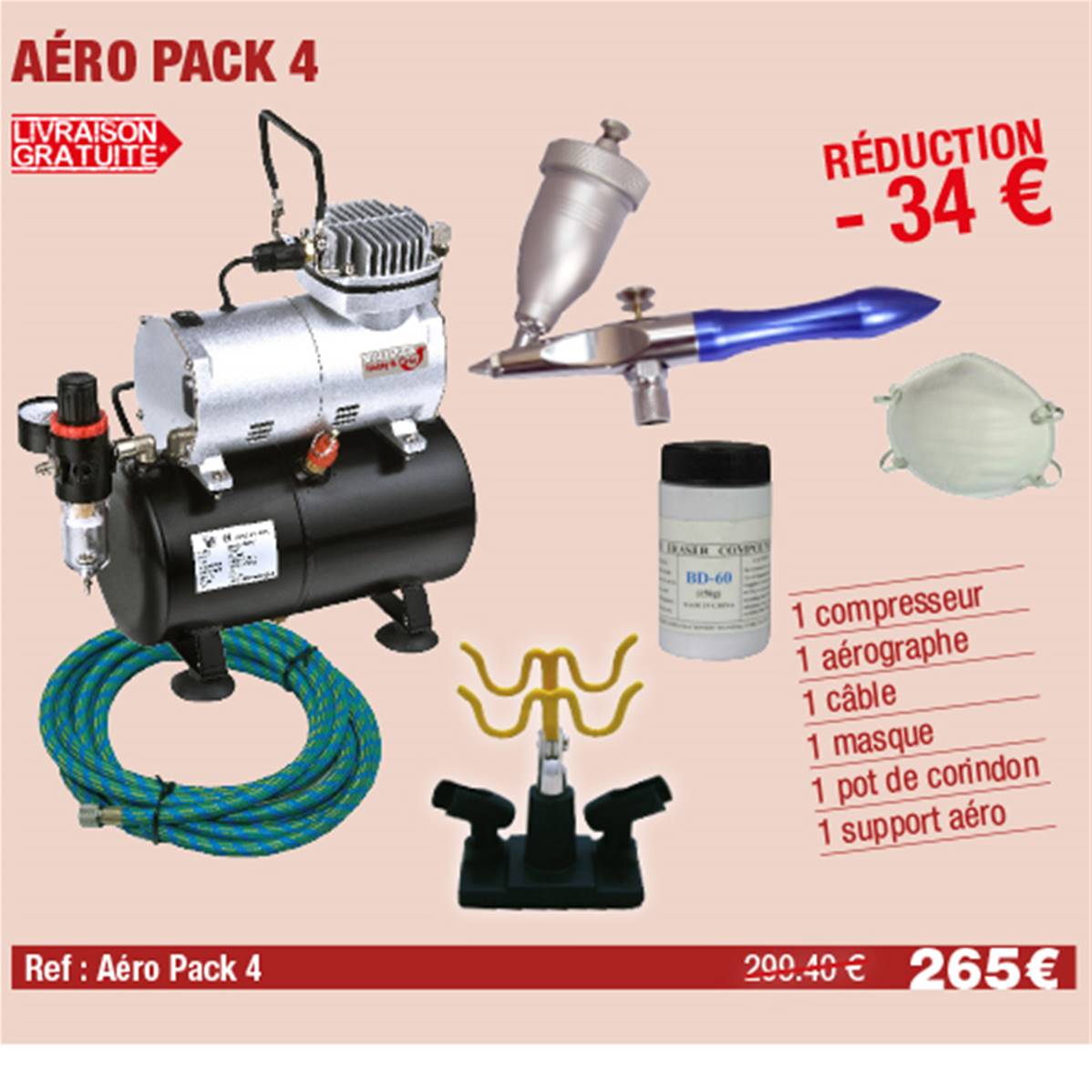 Compresseur + Sableur + Sable + masque + c ble + Support Aérographe ...