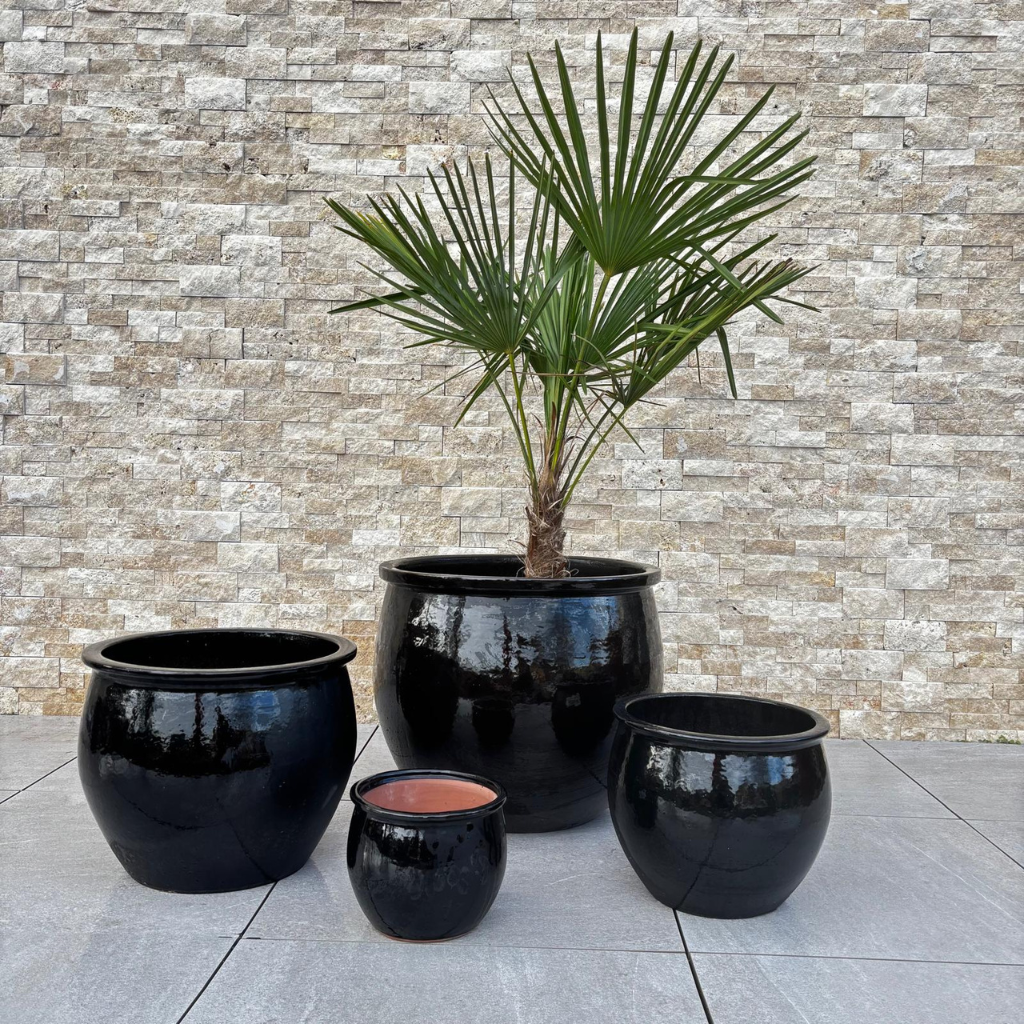 Pot grande taille d'extérieur NEWTON 21x23cm noir, fait main en terre ...