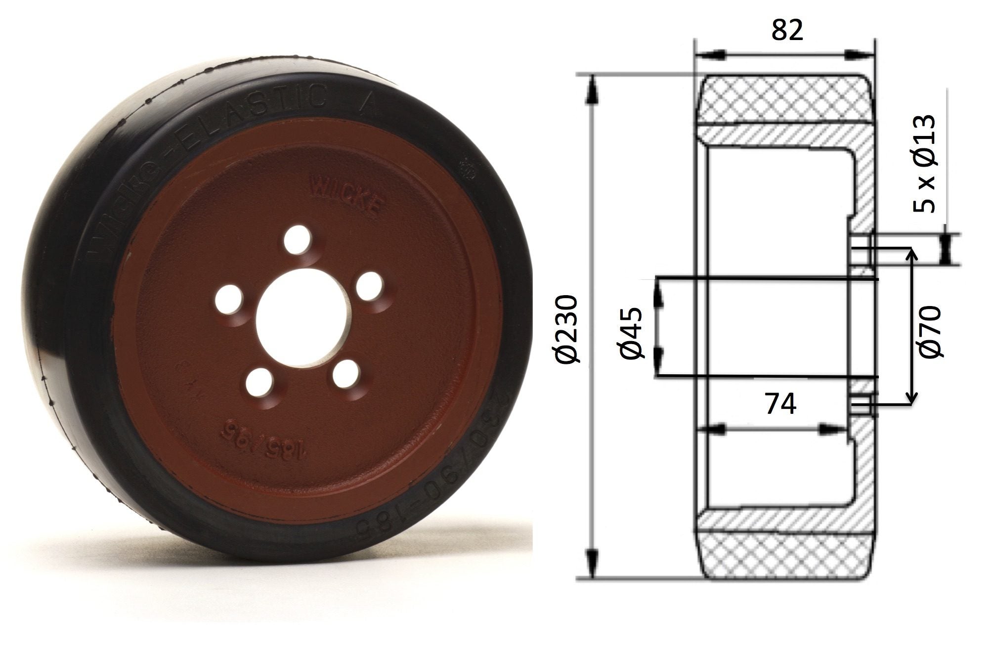Roue motrice 230 x 90 - 5 trous CAOUTCHOUC NOIR ( Fenwick 00399033801 ) | Leroy Merlin