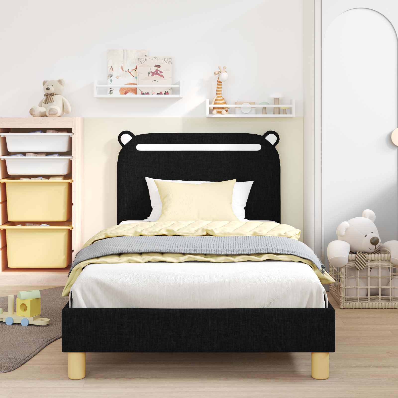 Cama para niños con cabecero Negro 90 x 190 cm tela | Leroy Merlin