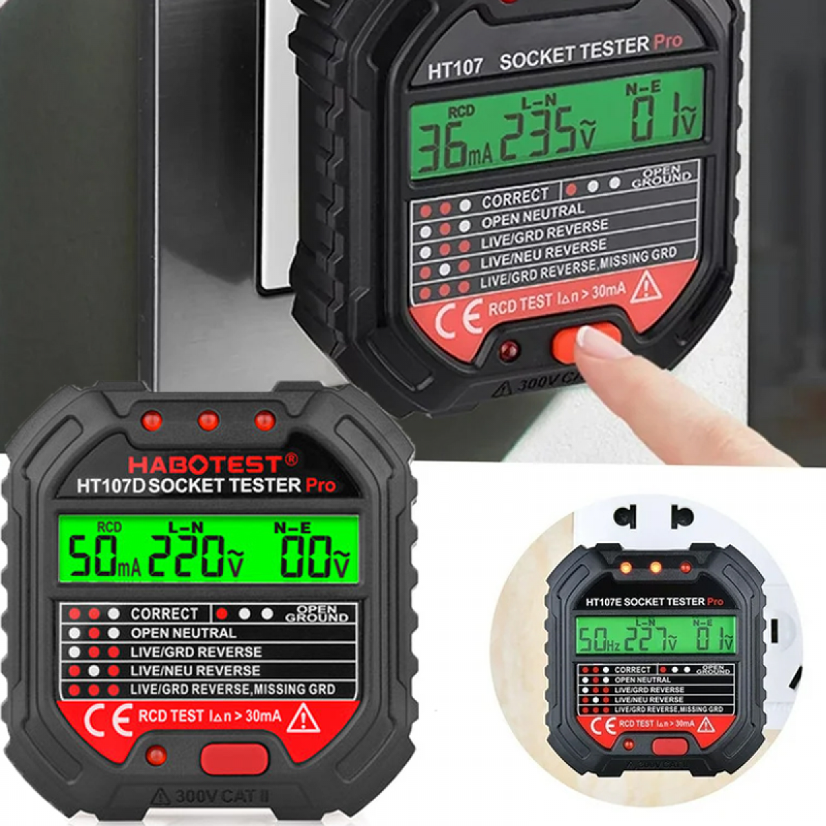 1X Testeur de Prise Secteur avec Test RCD - Affichage Tension & Courant ...
