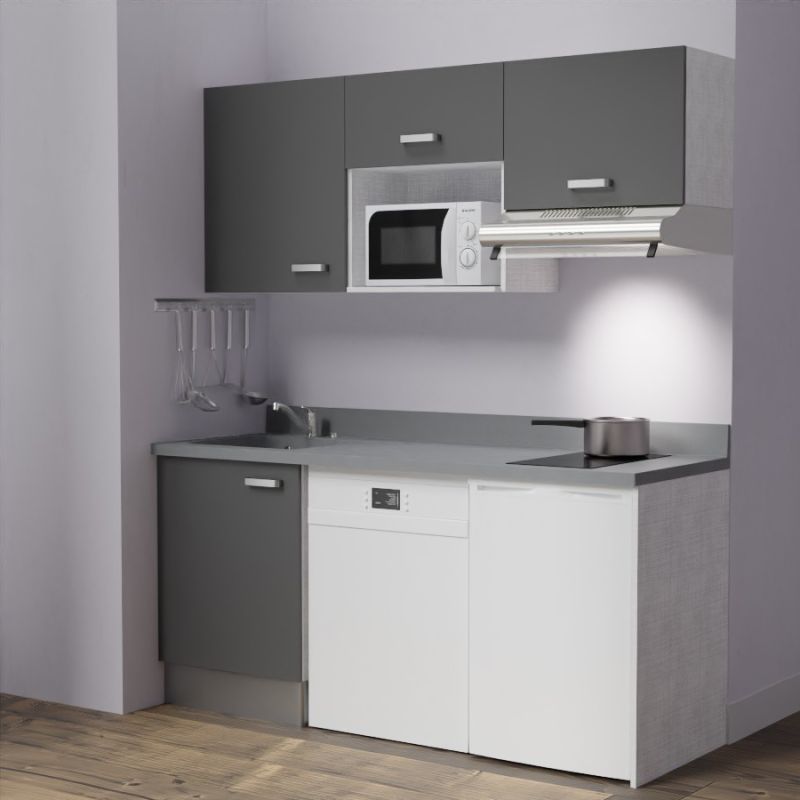 Kitchenette K55L - 180 cm - Gris - Cromo - évier à gauche | Leroy Merlin
