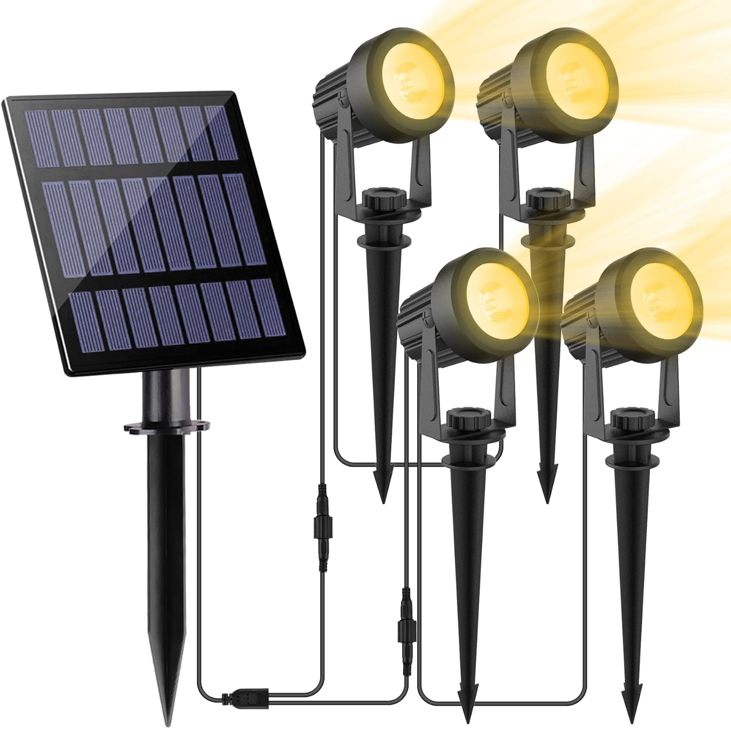 Foco solar 4 en 1 para exteriores de 3000 K, resistente al agua IP65, 2 modos de luz solar para ...