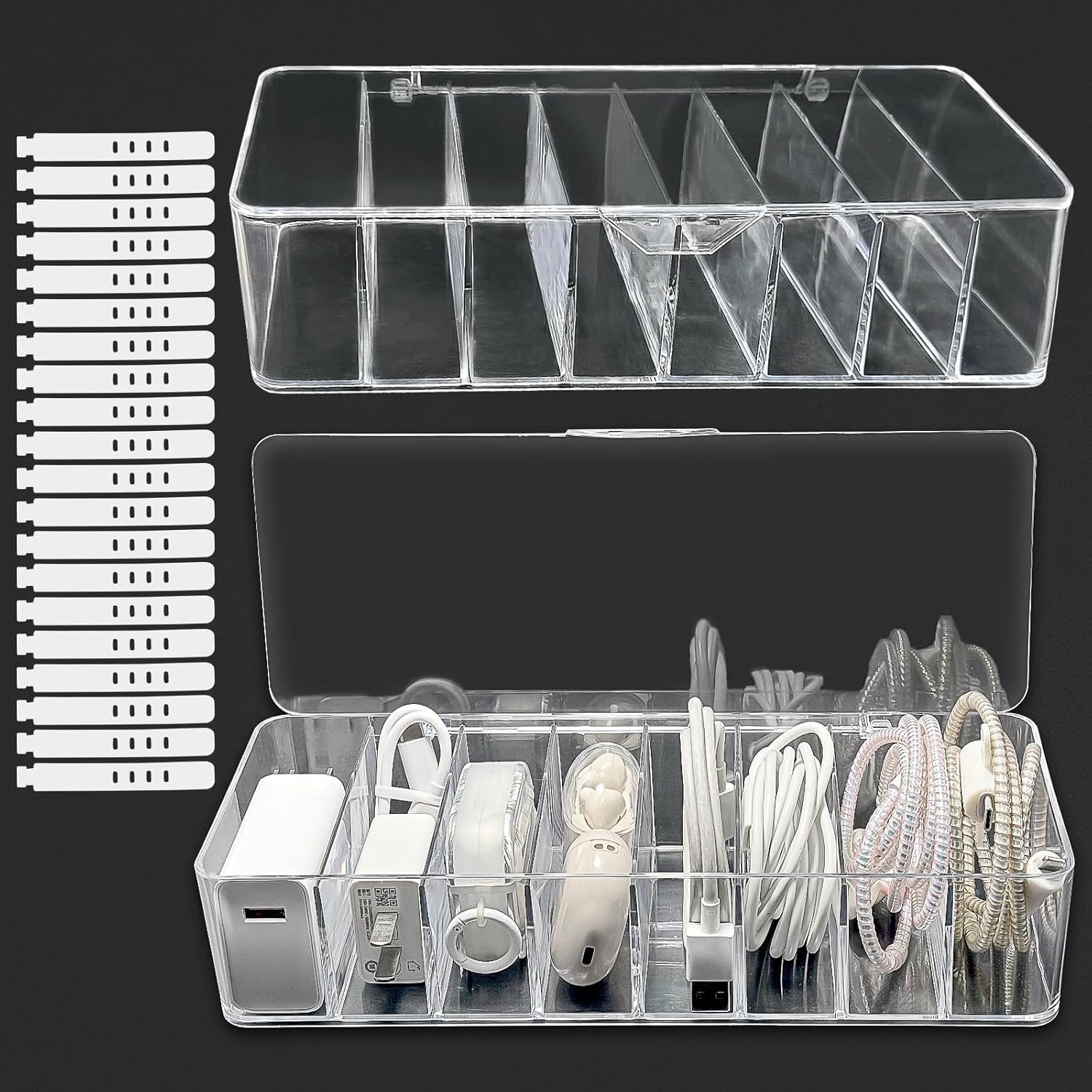 Lot de 2 boîtes de Rangement de câbles Transparentes avec 8 ...