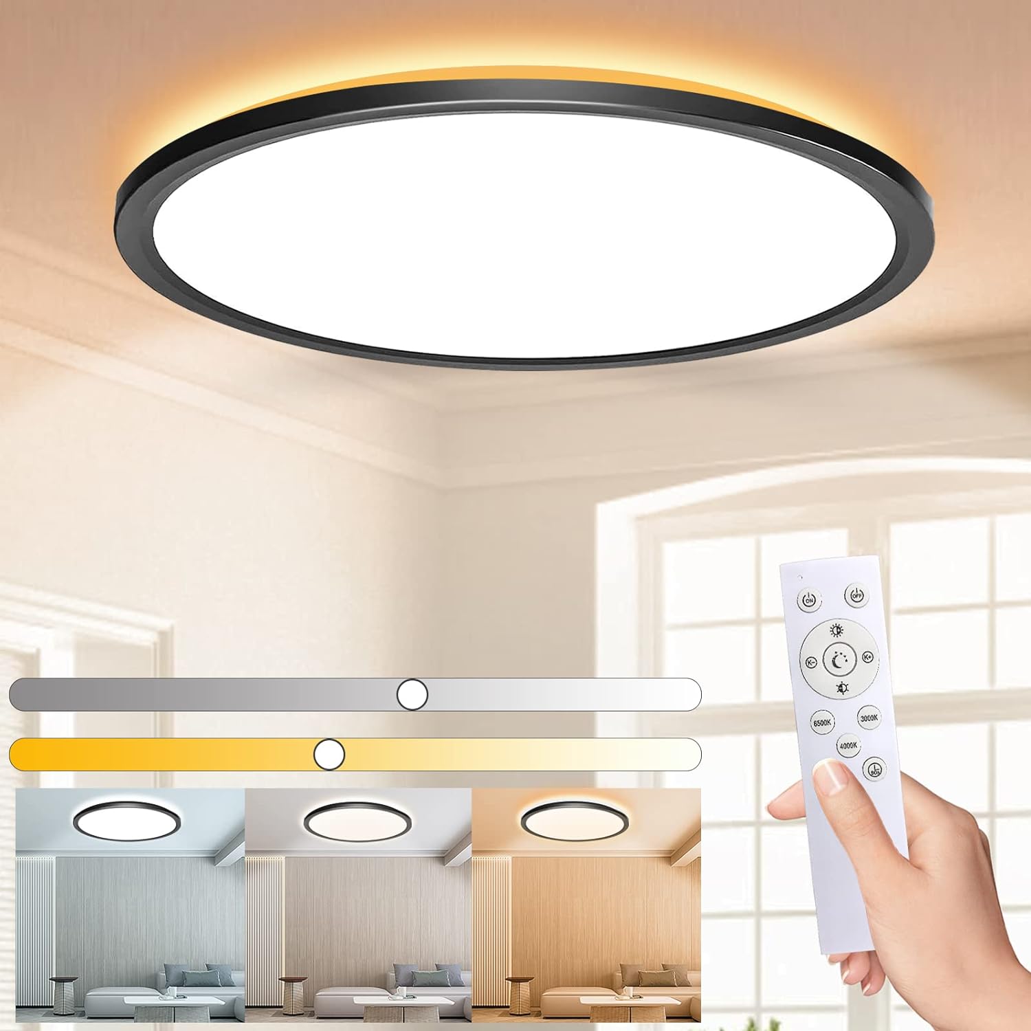 Plafonnier LED 24W Dimmable, Plafonnier avec Télécommande, Plafonnier ...