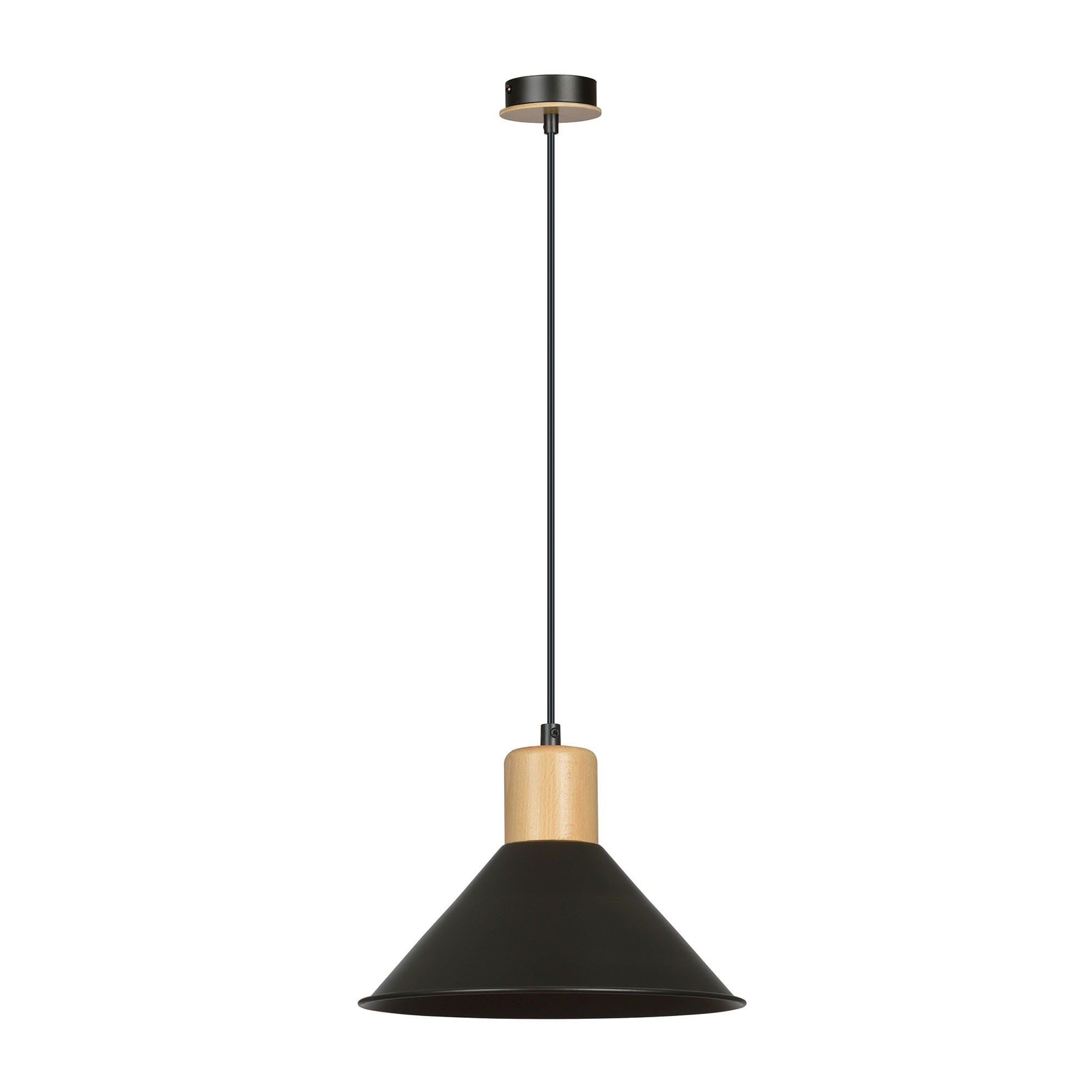 Suspension Emibig Rowen métal noire bois clair E27 Ø25 | Leroy Merlin