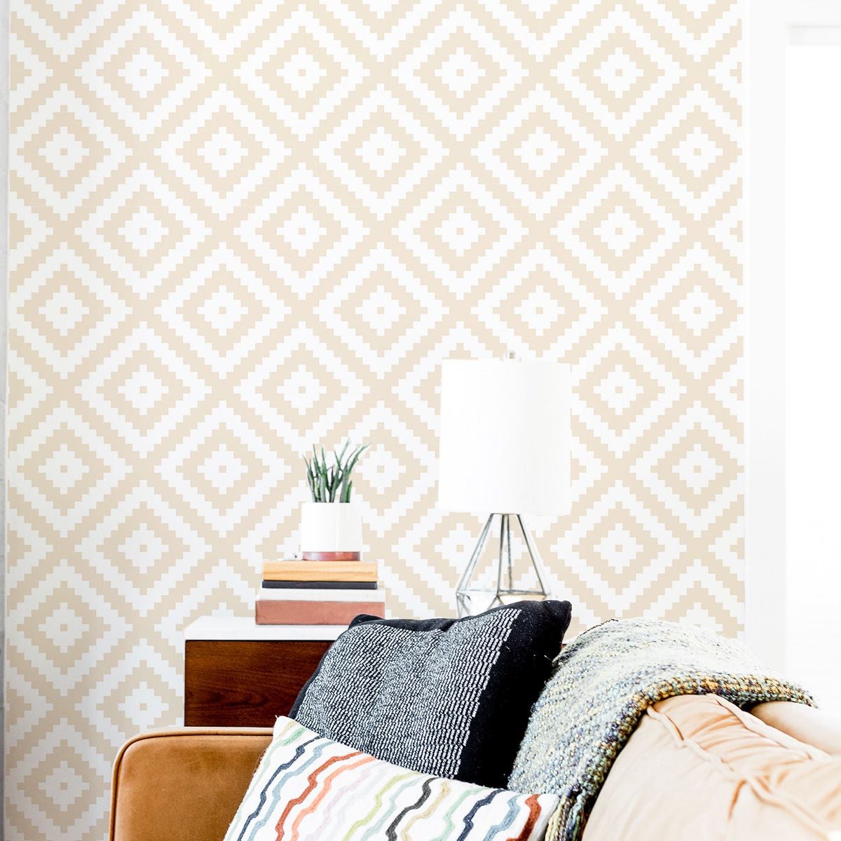 Papier peint adhésif etnique sable et blanc en vinyle lavable et ...