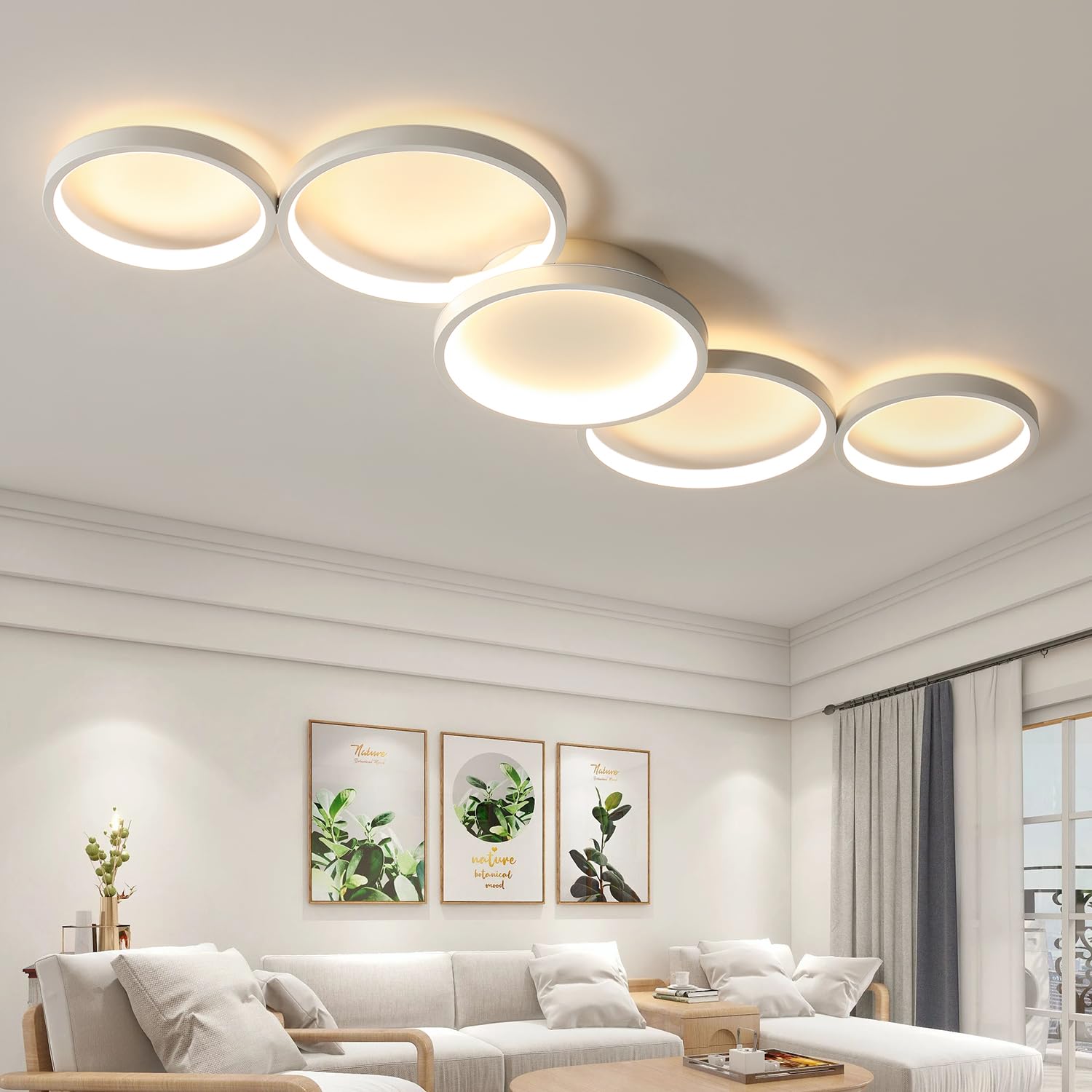 Nowoczesna lampa sufitowa LED, okrągły żyrandol LED z 5 głowicami ...