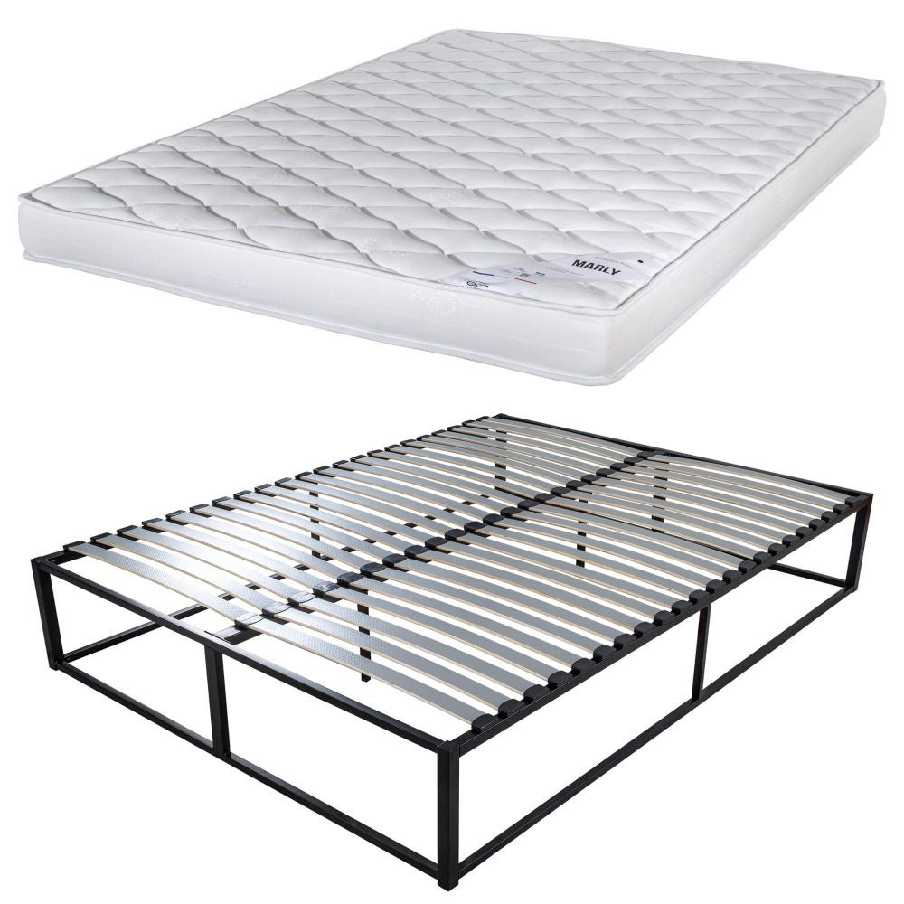 Sommier surélevé KIT27 + Matelas Marly - 140x190 - 40 lattes bois ...