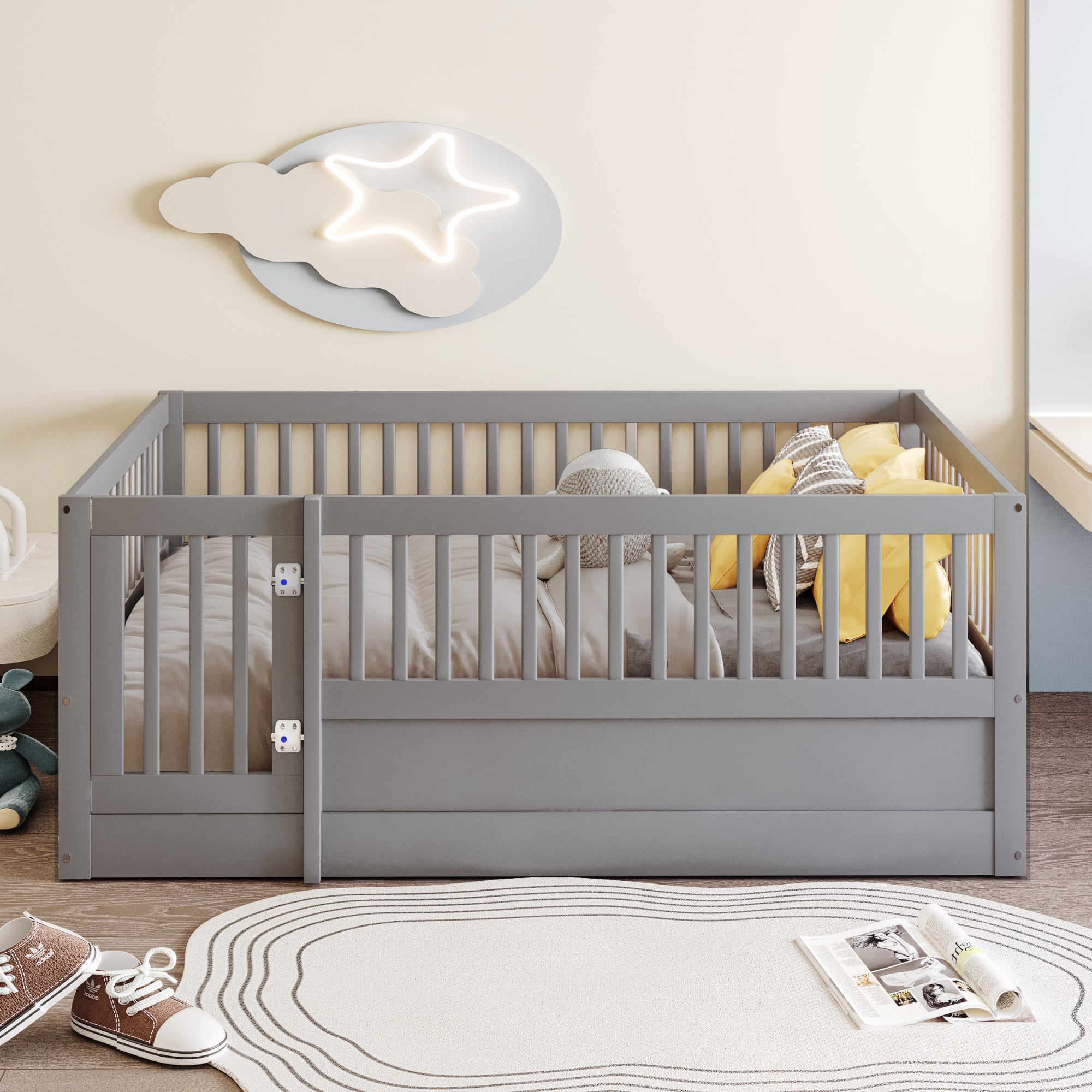 Lit Enfant 140x200 cm - Lit En Bois Avec Barrières Pour Sécurité, Cadre ...