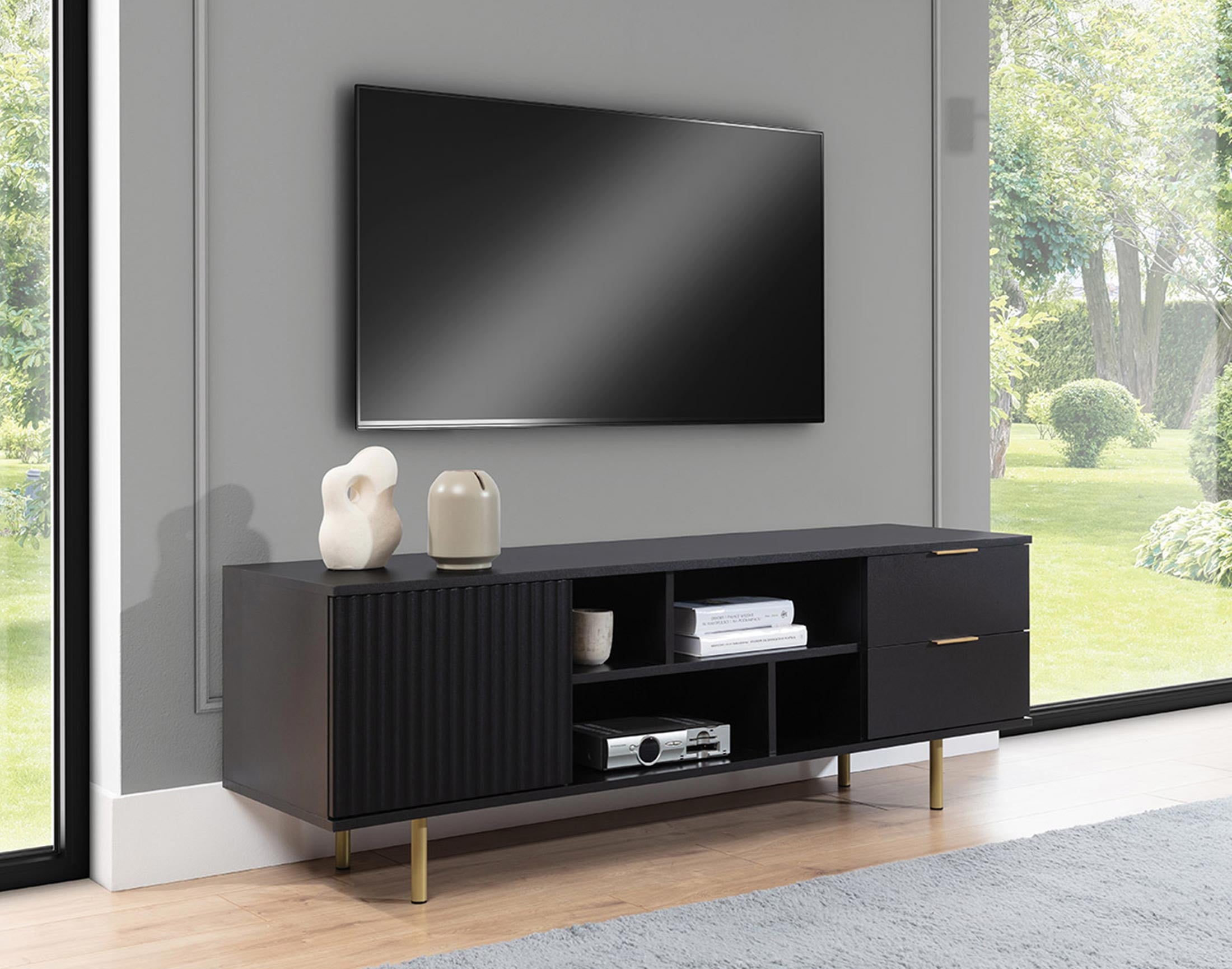 Meuble TV style contemporain 150*41*52 cm noir - MONICA - Best Mobilier ...