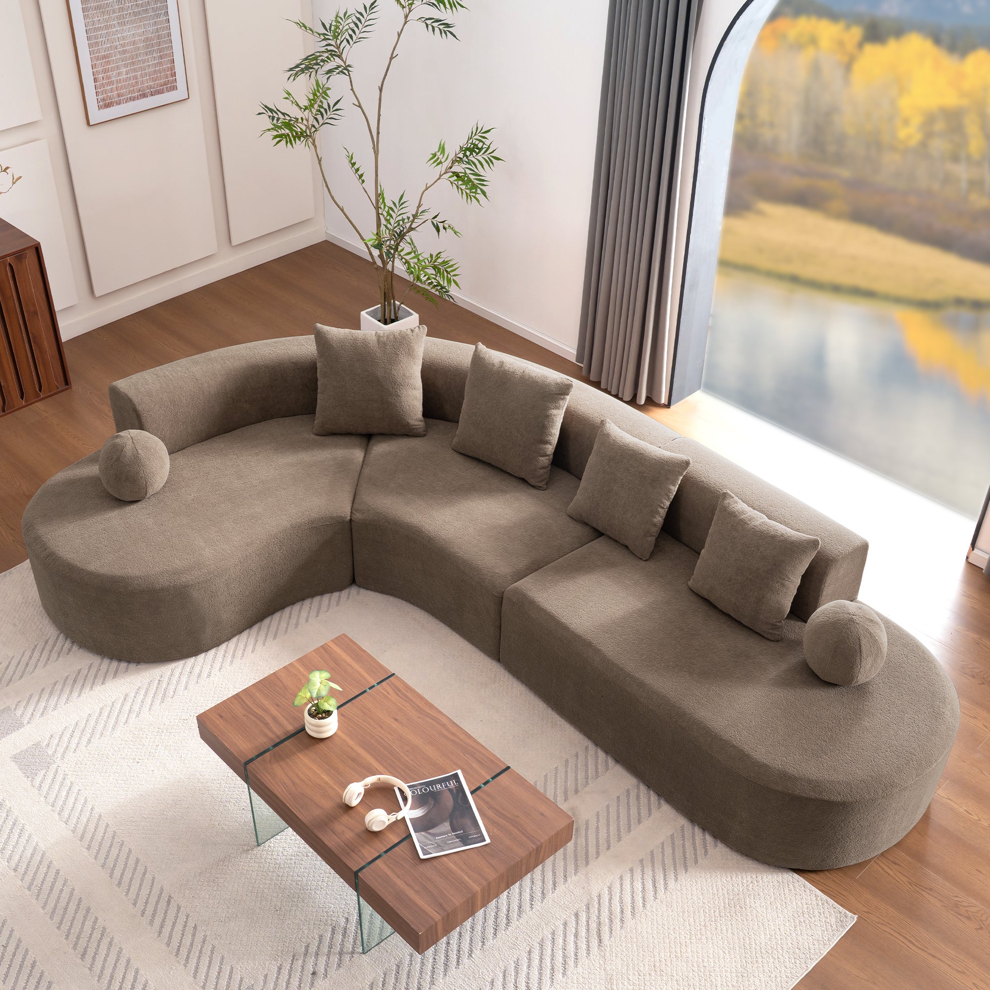 Canapé d’angle en L 327x215 cm sans pieds, coussins inclus, chenille ...