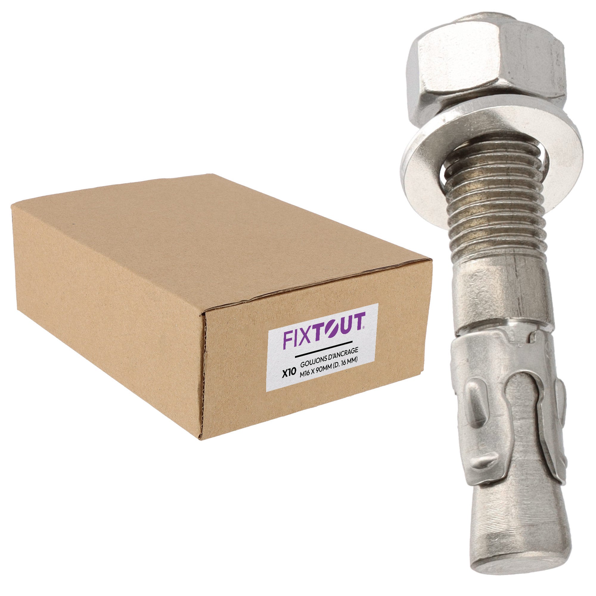 Lot de 10 goujons d'ancrage en acier inox A2 M16 - Diamètre 16 mm - Longueur 90 mm | Leroy Merlin