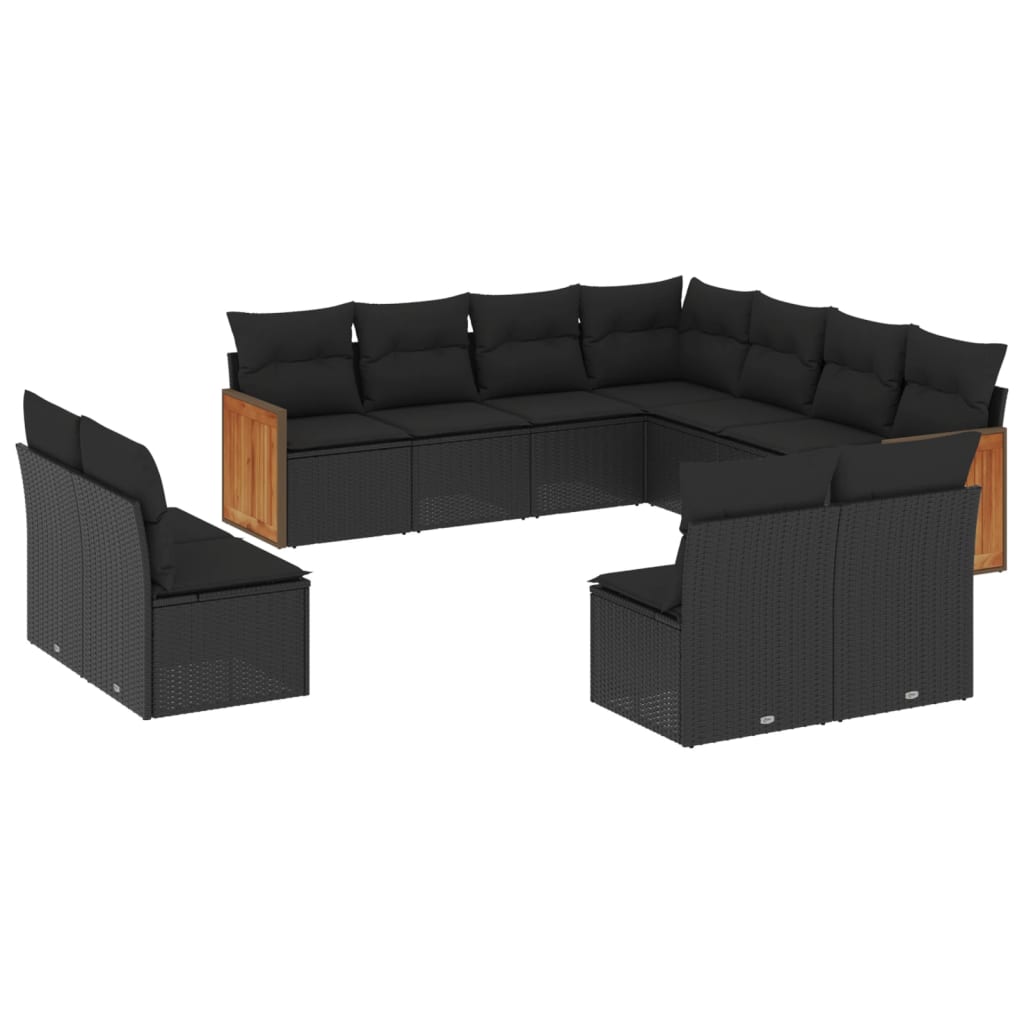 Salon de jardin 11 pcs avec coussins noir résine tressée | Leroy Merlin