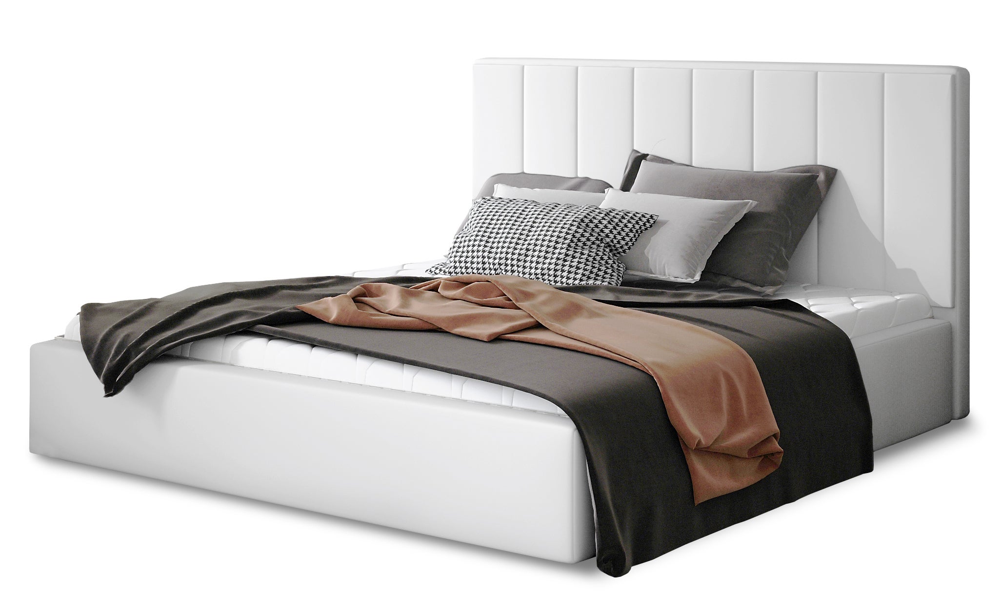 Lit adulte avec coffre de rangement Vareza – Simili cuir matelassé ...