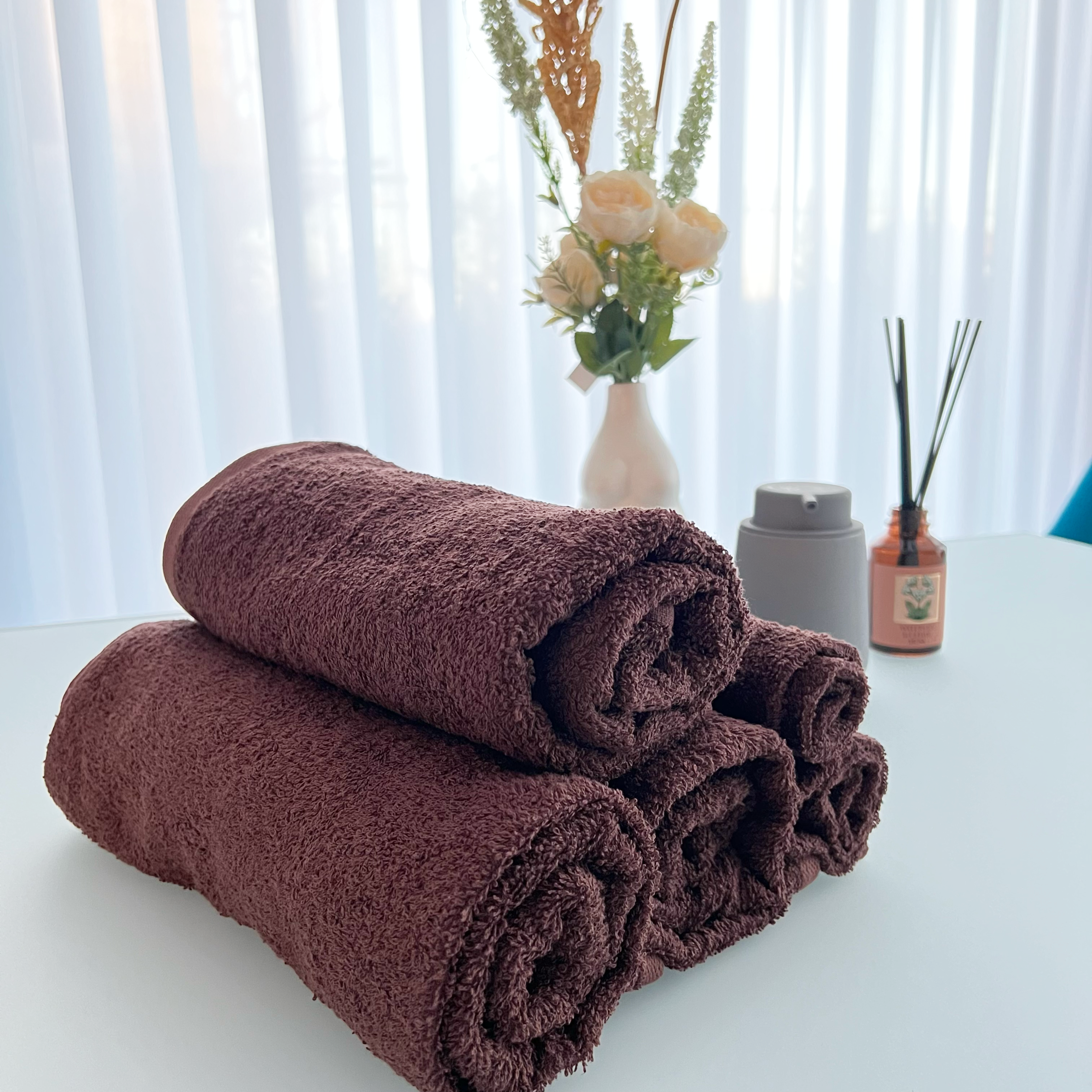 Set serviette éponge 100% coton + serviette invité 6+6 (MARRONE ...