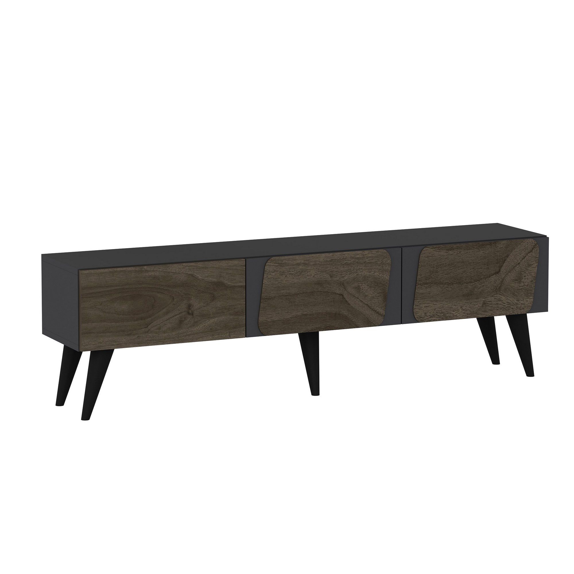 Meuble TV style scandinave Haldus 150cm Bois foncé et Anthracite ...