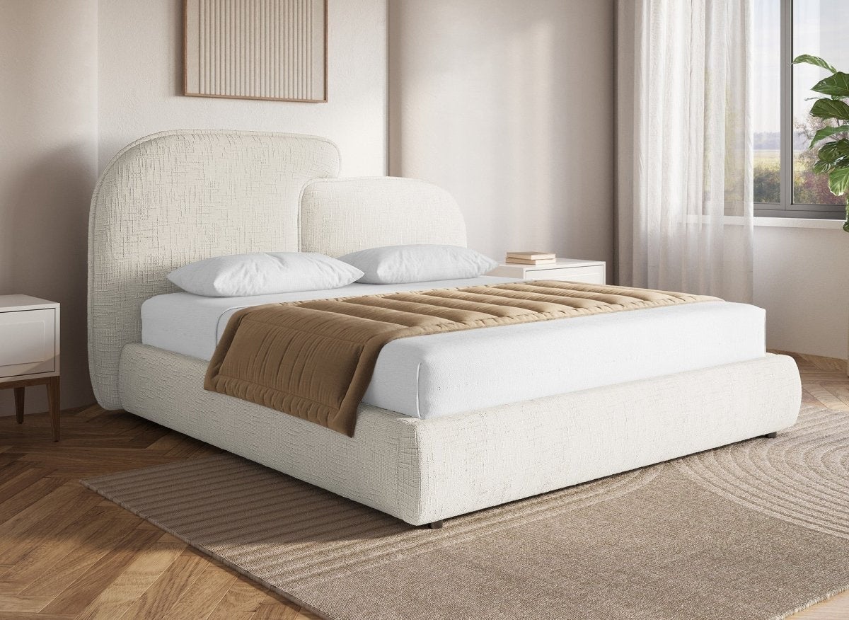 Lit coffre en velours chiné beige 160x200 cm MILENA | Leroy Merlin