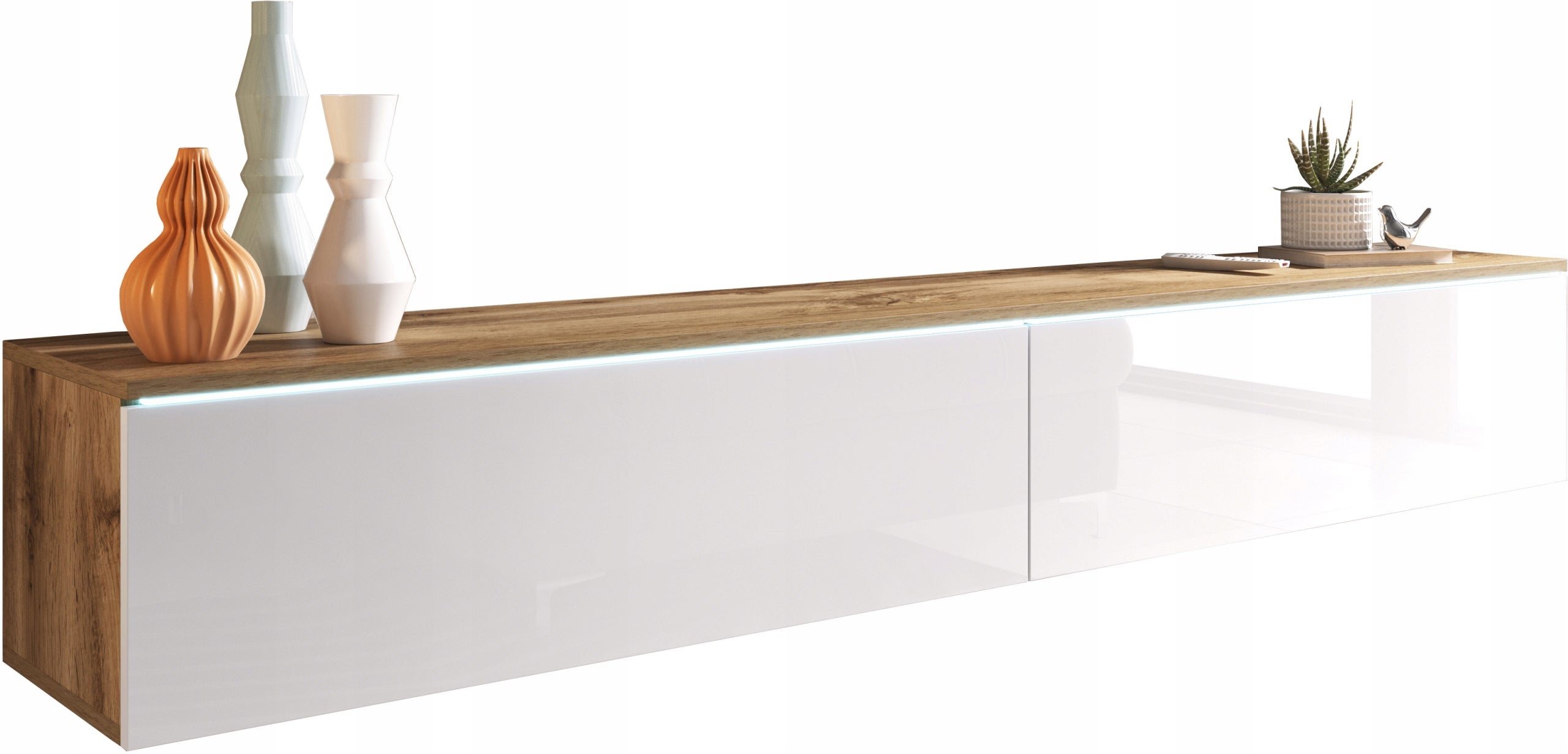 Meuble TV Lowboard D180 Chêne Wotan/Blanc brillant, Nombre de portes ...