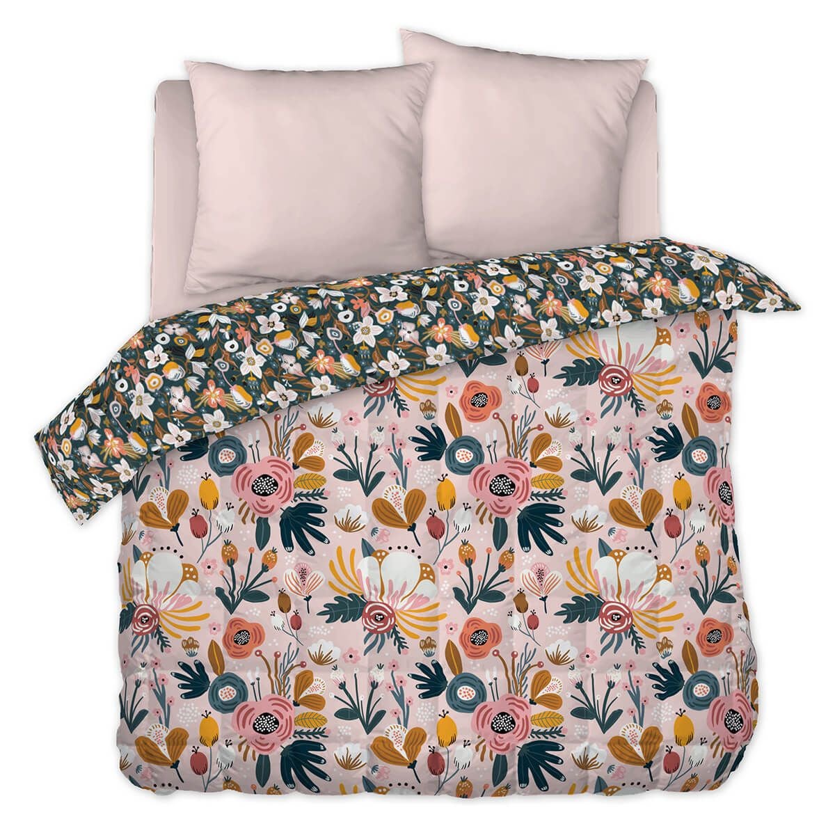 CAPUK - Couette Imprimée Motifs Rétro 260 x 240 cm + 2 Taies d'oreiller ...