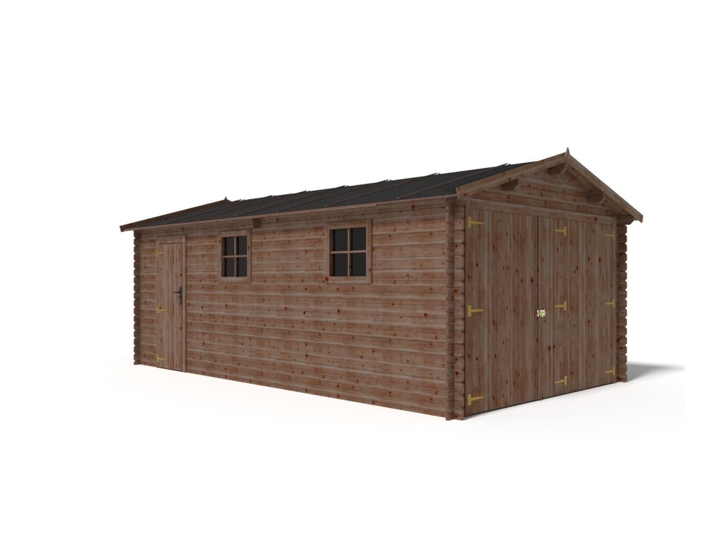 Garage en bois - 21m2 - 3.5x6m - imprégné - Ep. 28mm - couleur: marron ...
