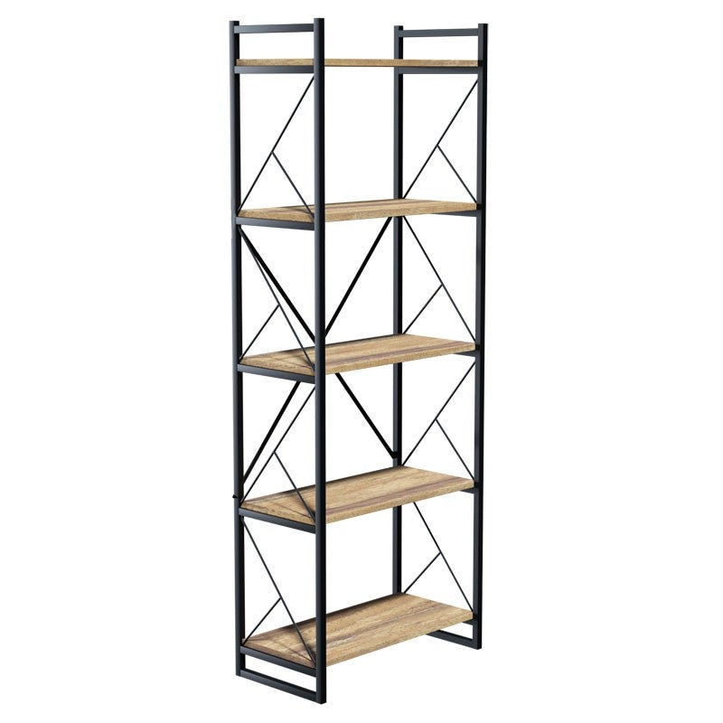 Bibliothèque industriel bois noyer métal noir 66x34x180cm | Leroy Merlin