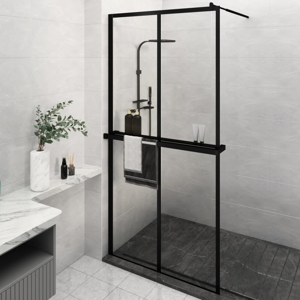 Paroi de douche | Écran de douchee avec étagère Noir 118x190cm Verre ...
