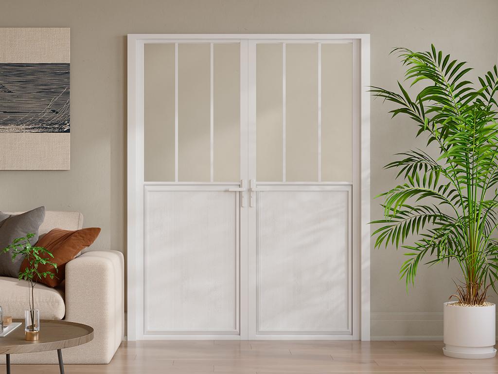 Puerta reversible de doble hoja de aluminio y vidrio templado tipo ...