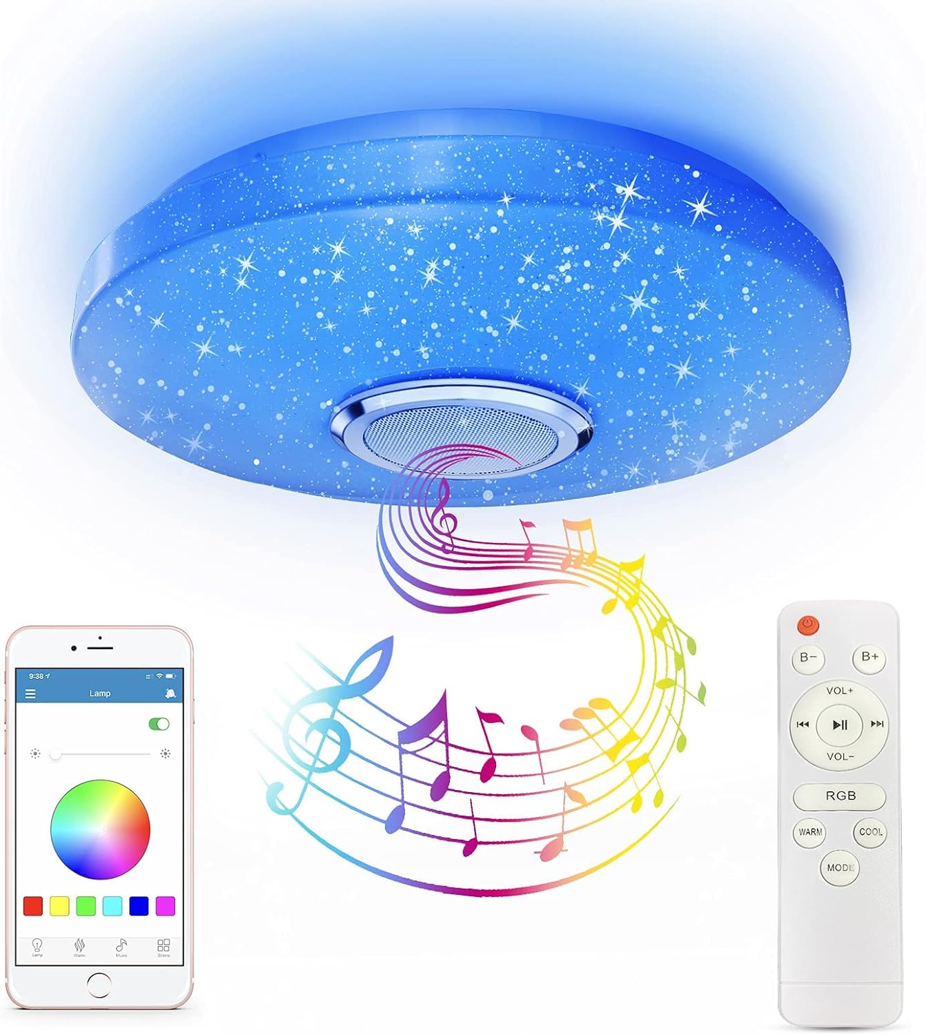 Plafoniera LED da 36 W a Intensità Variabile, Luce Musicale RGB a ...