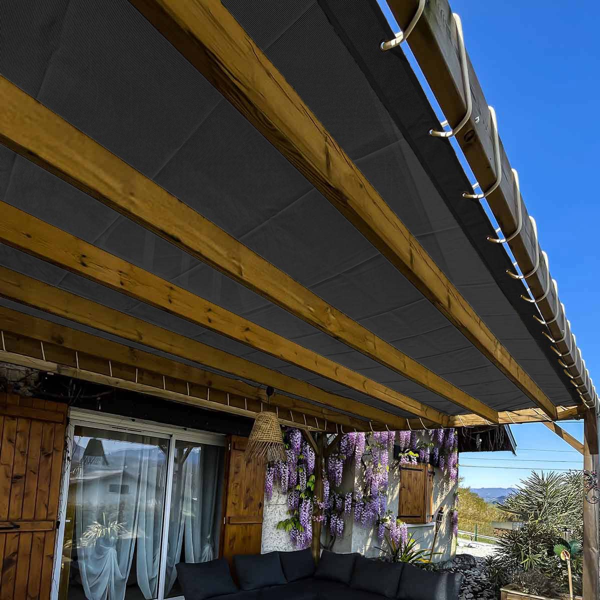 Toile Pergola Micro-Perforée Noire 3x3 m - Garantie 5 ans TECPLAST ...