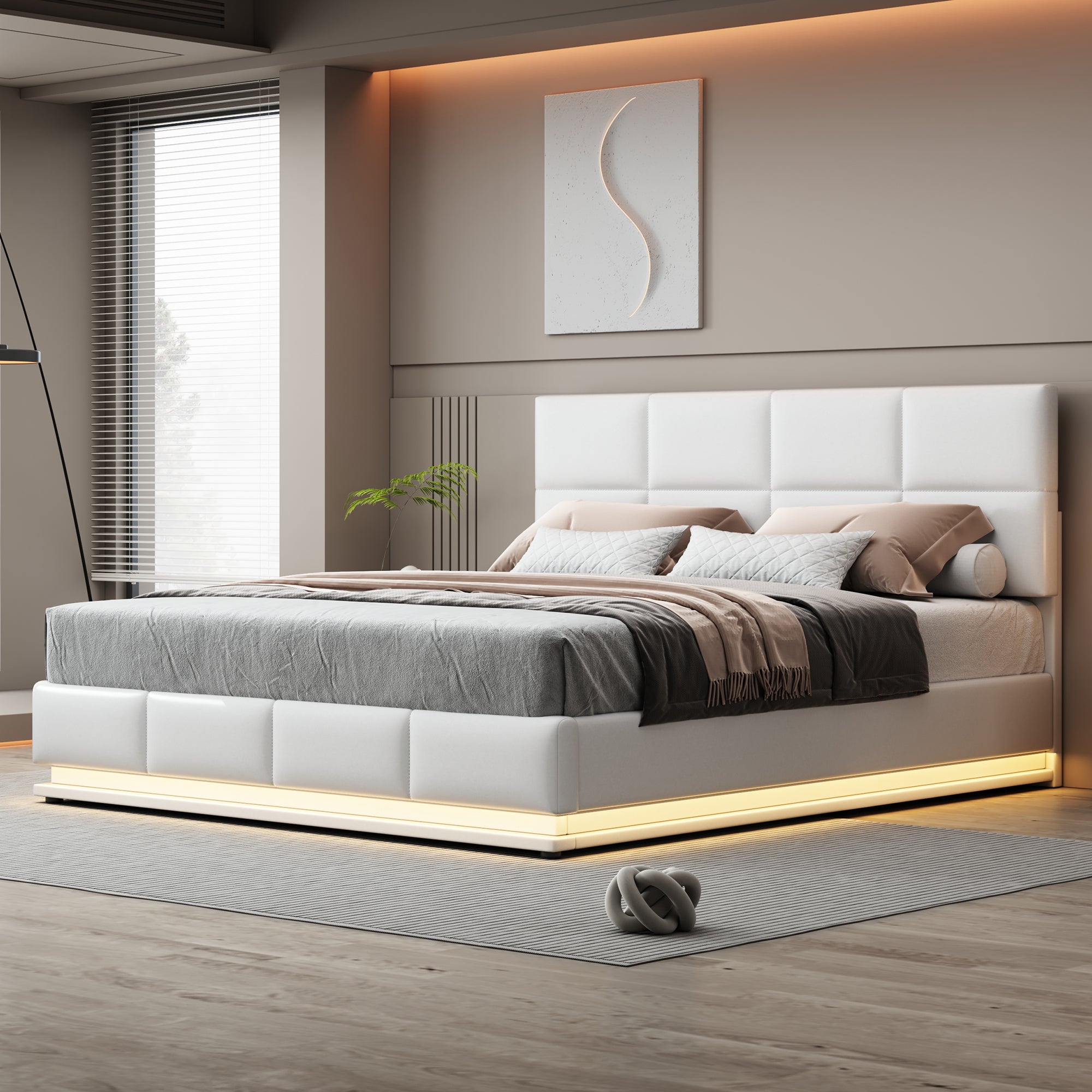 Cama contenedor 180 x 200 cm con iluminación LED - Cuero PU - Somier de ...