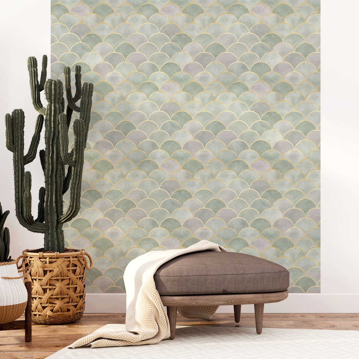 Papel pintado prepegado adornos verdes elegantes H300 x L60 cm ...