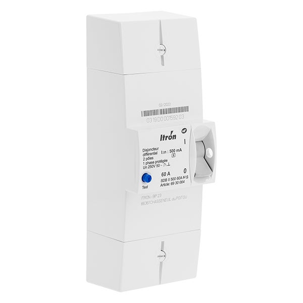 Disjoncteur EDF itron, 60 A, 500 mA, monophasé, 2 pôles, réglable 30-60 ...