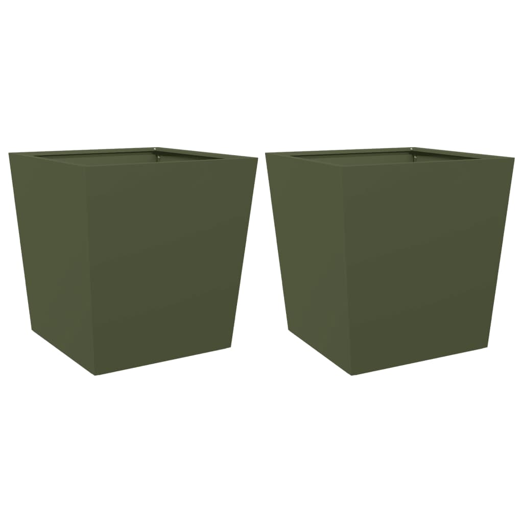 2 pcs Jardinières | Pot de Fleurs vert olive 50x50x50 cm acier CFW19188 ...