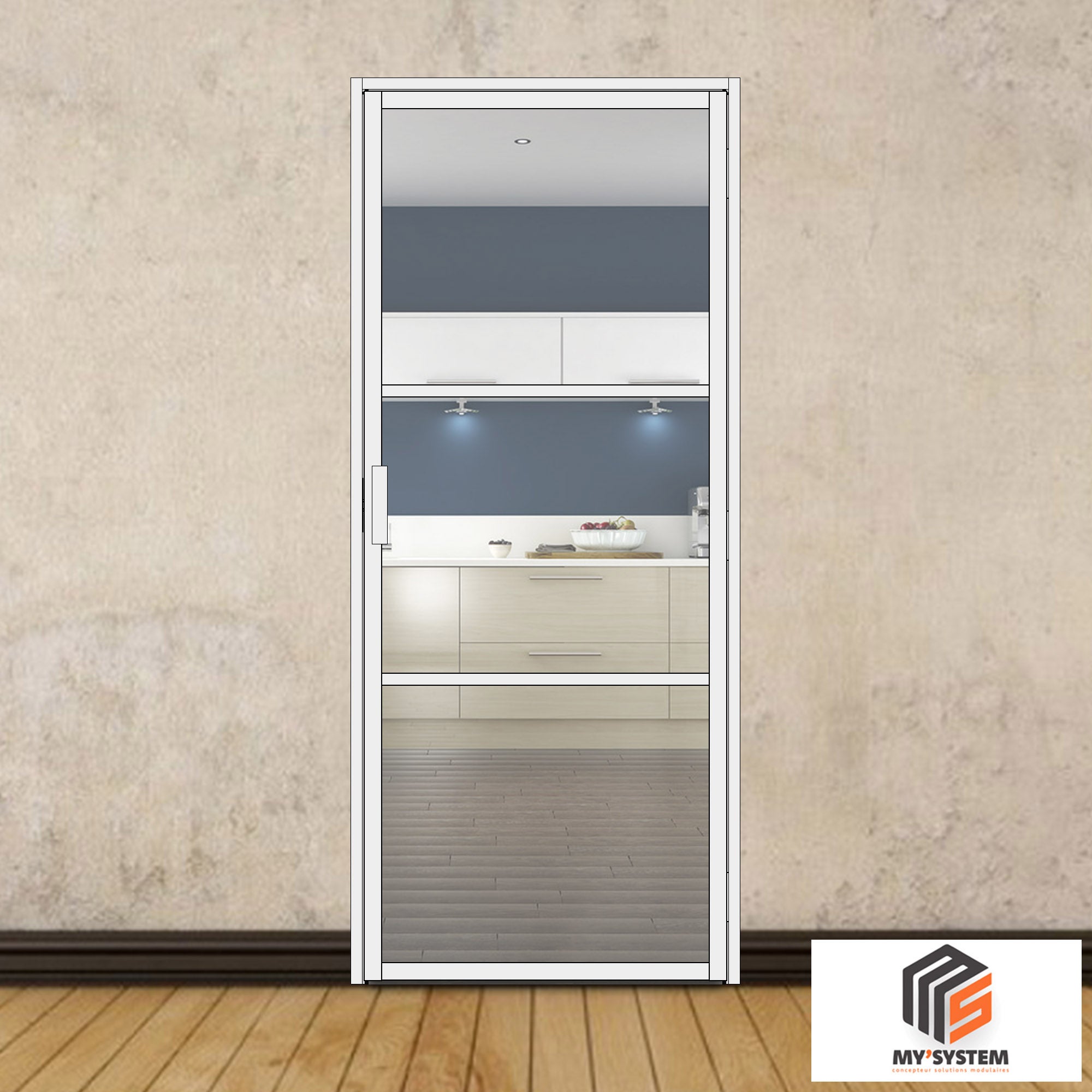 Porte battante blanche H 2040 x L 830 mm - 3 verres clairs horizontaux ...